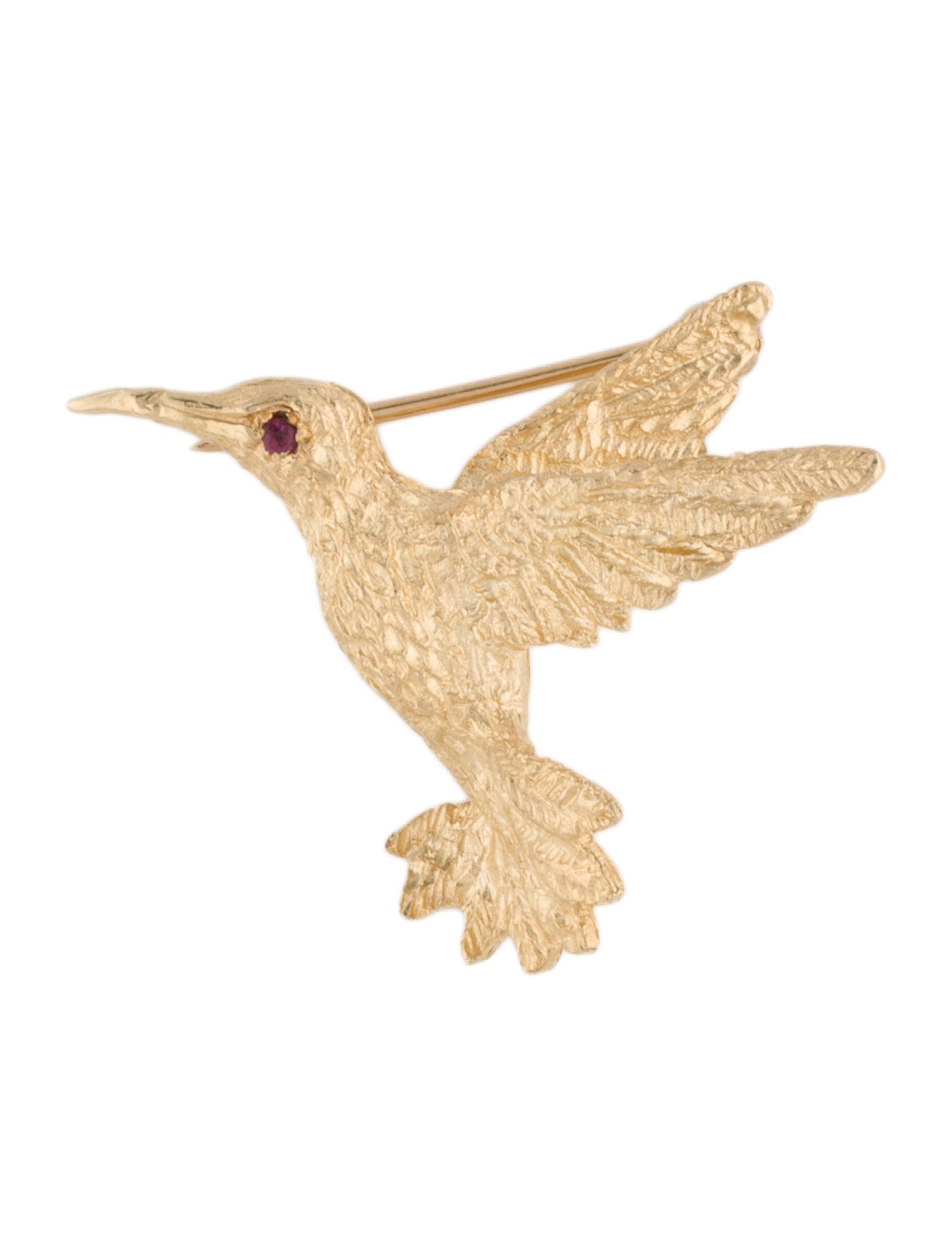 Brooch 14K Ruby Hummingbird Brooch - 14K Yellow Gold Pin, Brooches ...