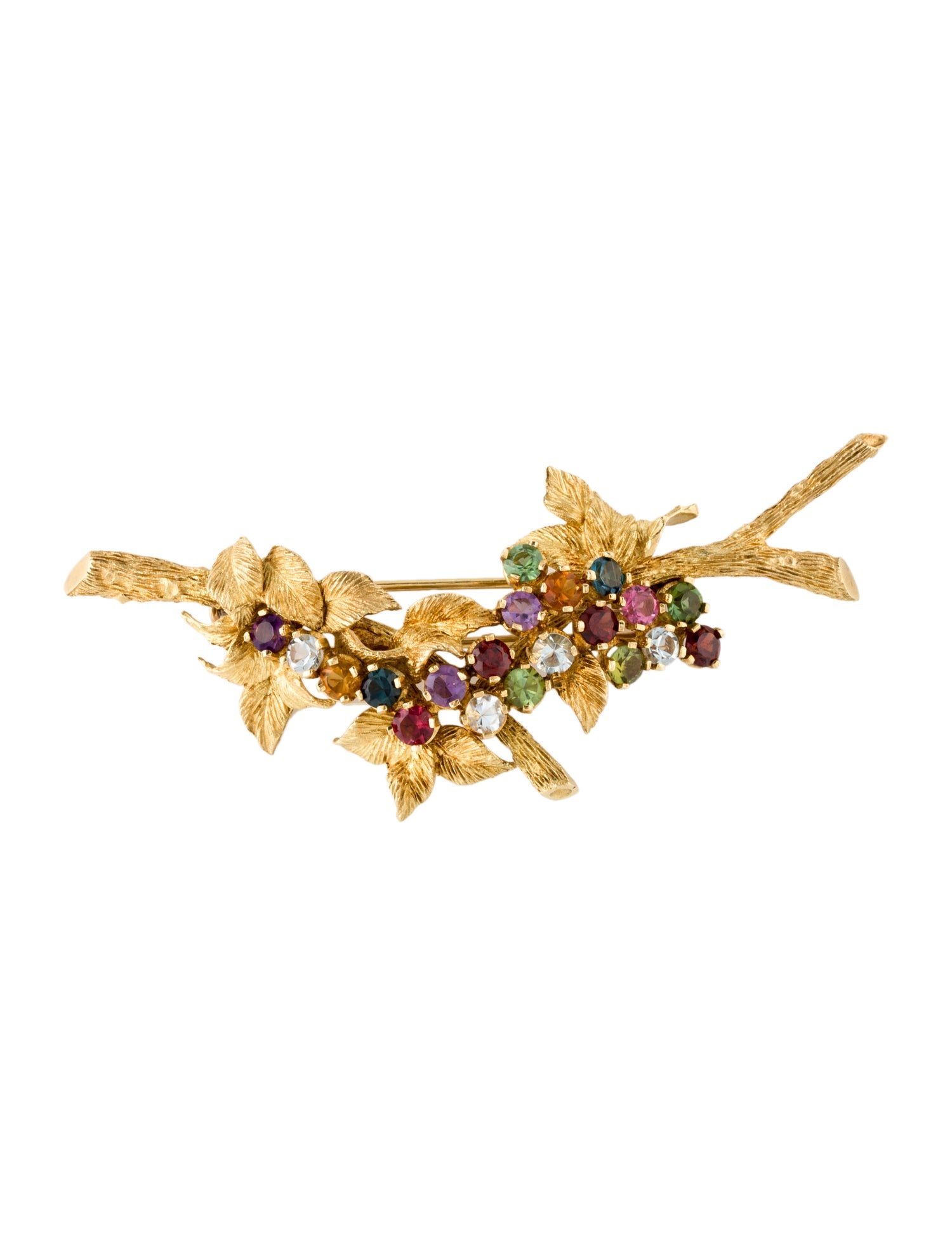 Brooch 18K Multistone Branch Pin Brooch - 18K Yellow Gold Pin, Brooches ...