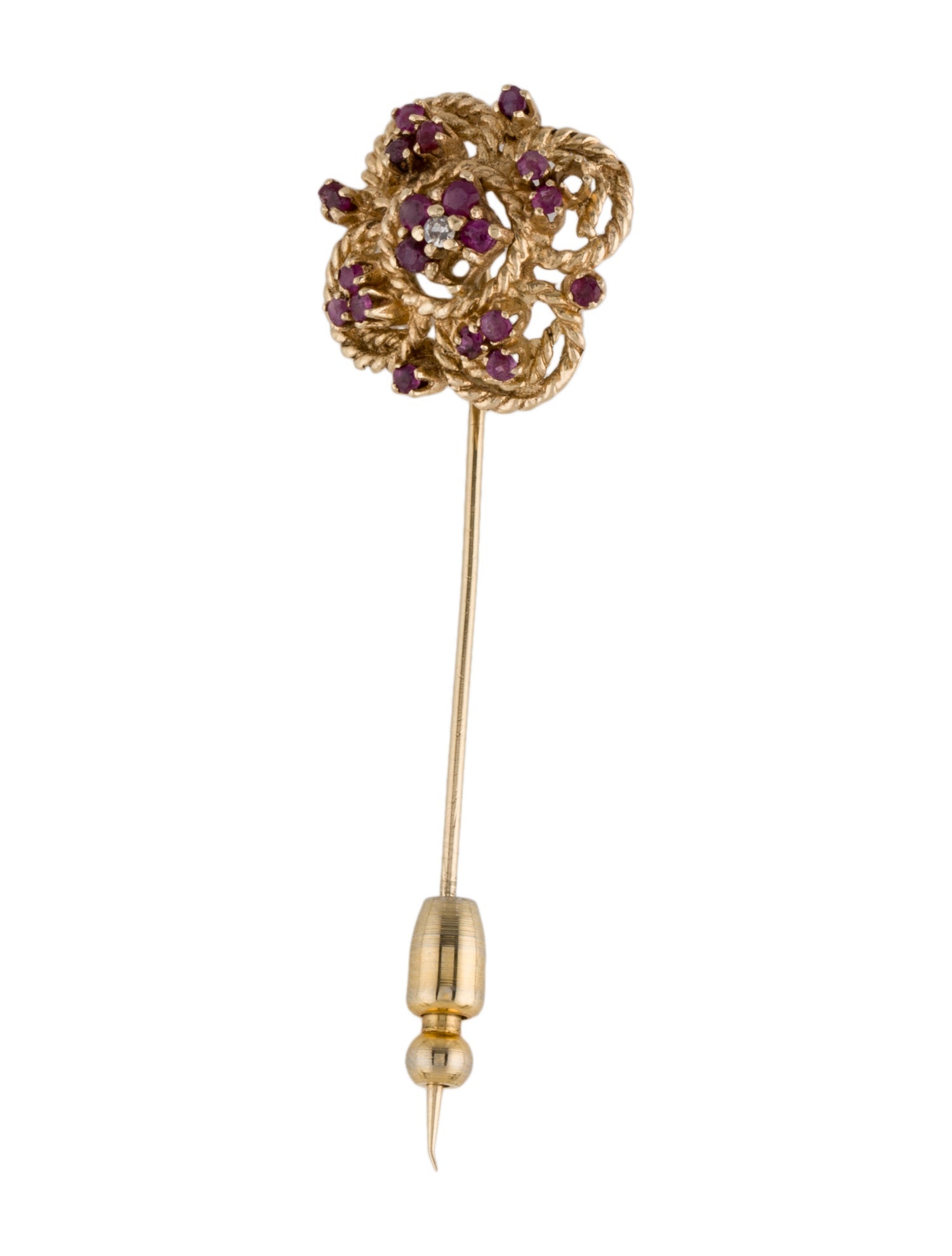 Brooch 14K Ruby & Diamond Stick Pin - 14K Yellow Gold Stick Pin ...