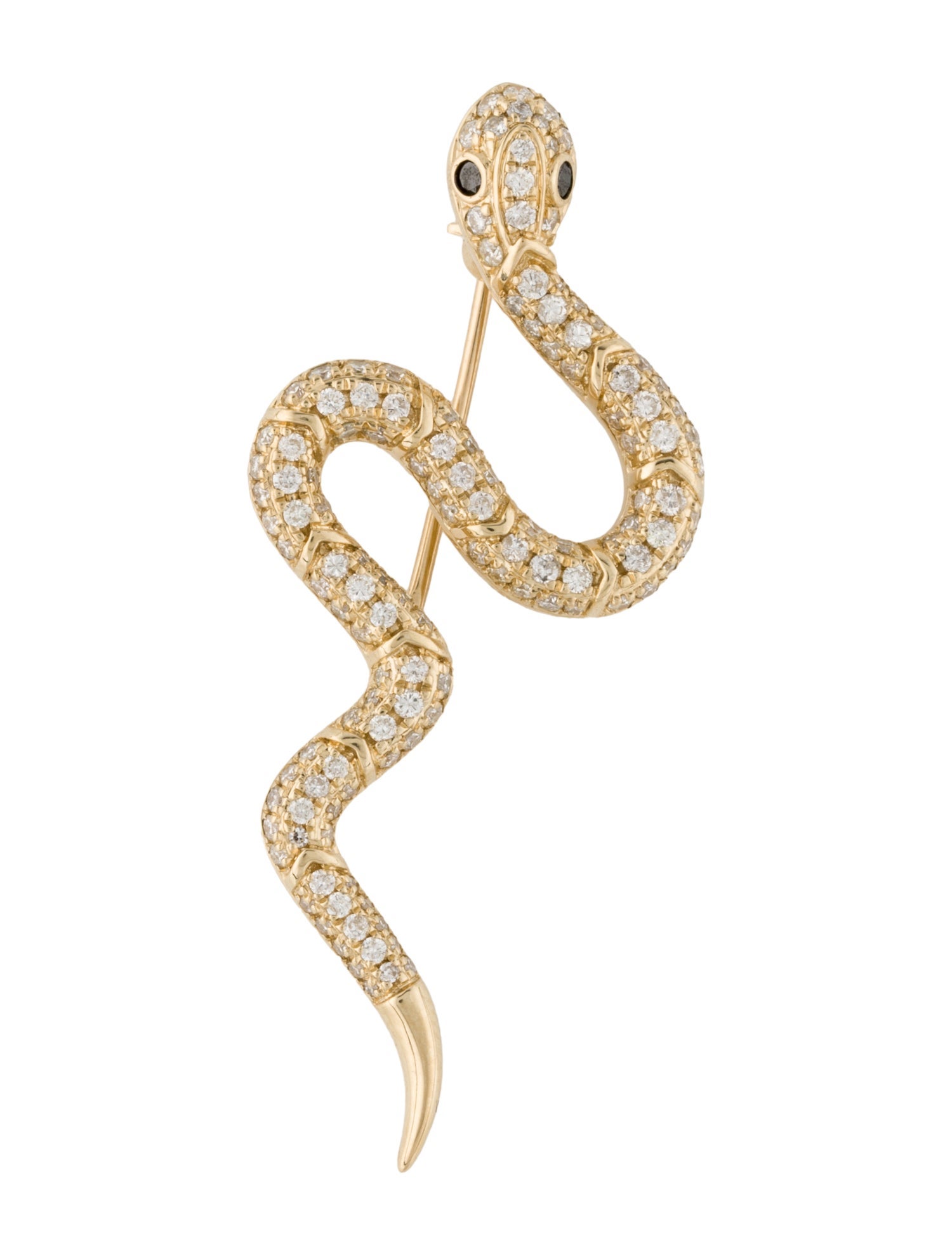 Brooch 14K Diamond Snake Brooch Pin - 14K Yellow Gold Pin, Brooches ...