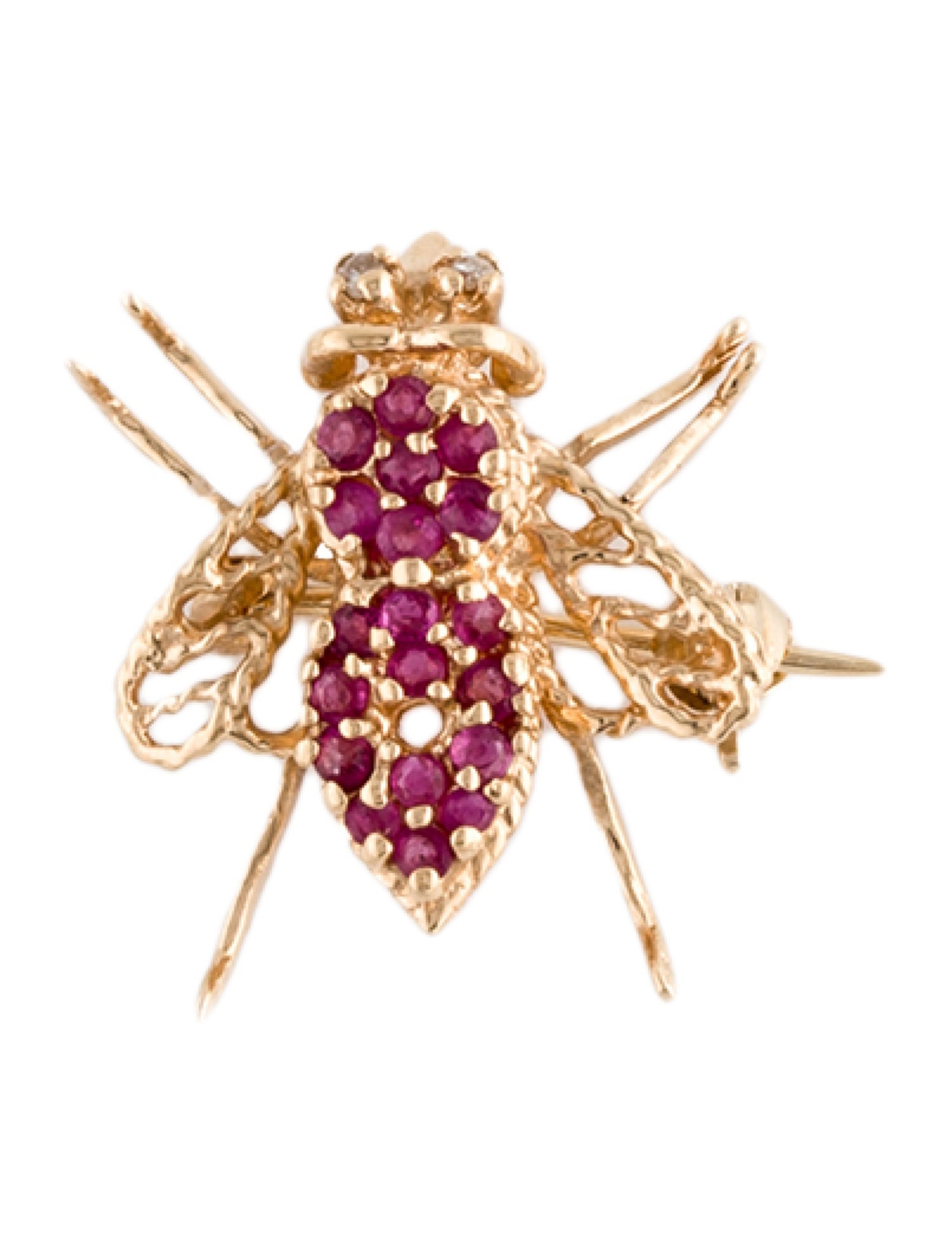 Brooch 14K Ruby & Diamond Fly Brooch Pendant - 14K Yellow Gold Pendant ...