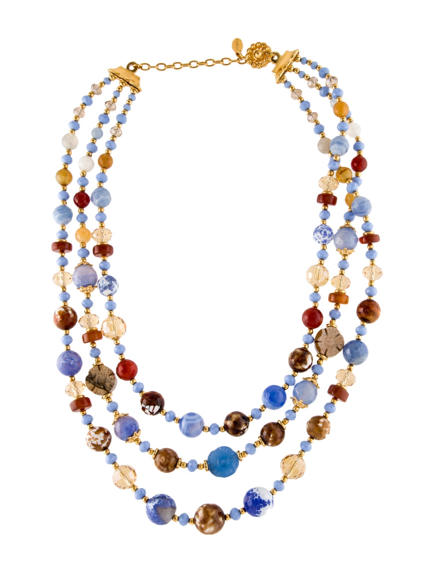 Barrera Resin, Crystal & Multistone Three Strand Collar Necklace - Blue ...
