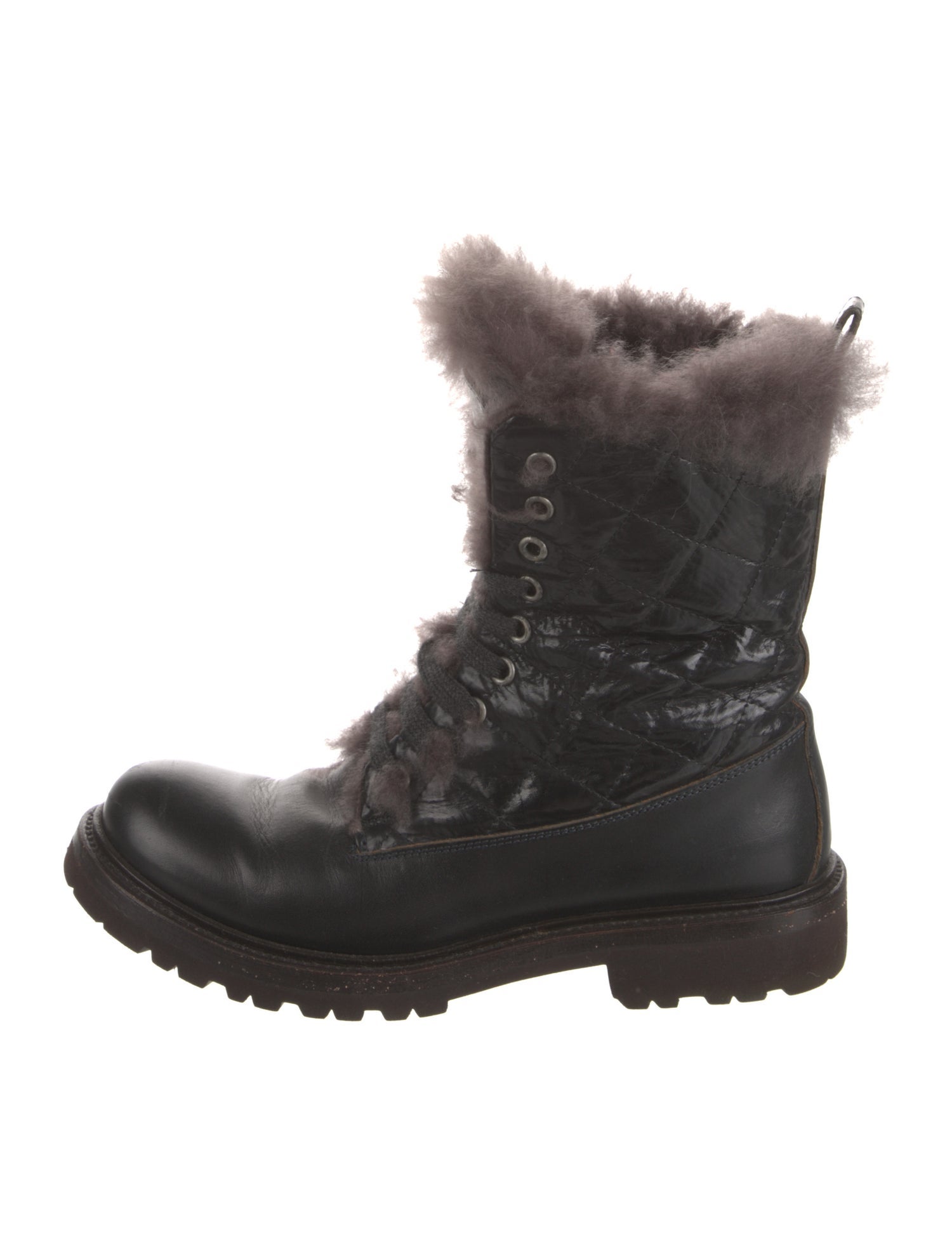 Brunello Cucinelli Leather Colorblock Pattern Combat Boots - Black ...