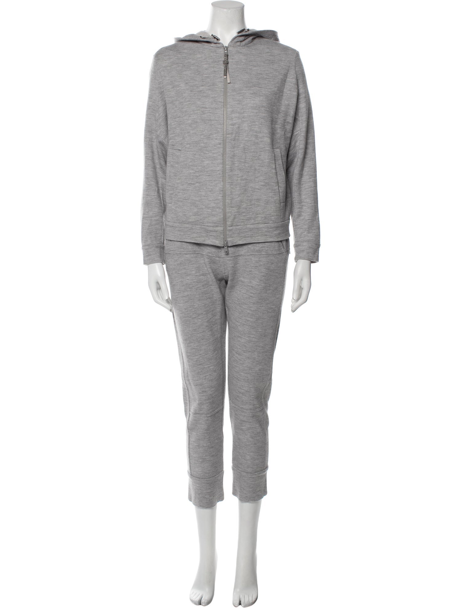 Brunello Cucinelli Cashmere Beaded Accents Tracksuit - Grey, 7.25" Rise ...