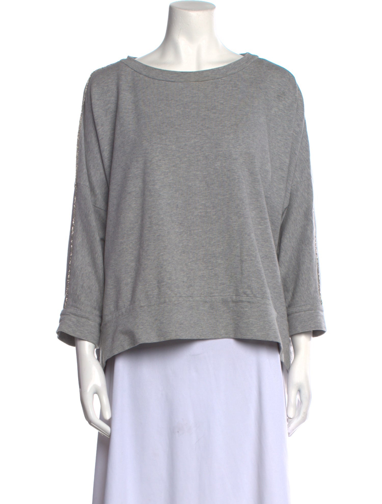 Brunello Cucinelli Bateau Neckline Three-Quarter Sleeve Sweatshirt - Grey Tops, Clothing ...