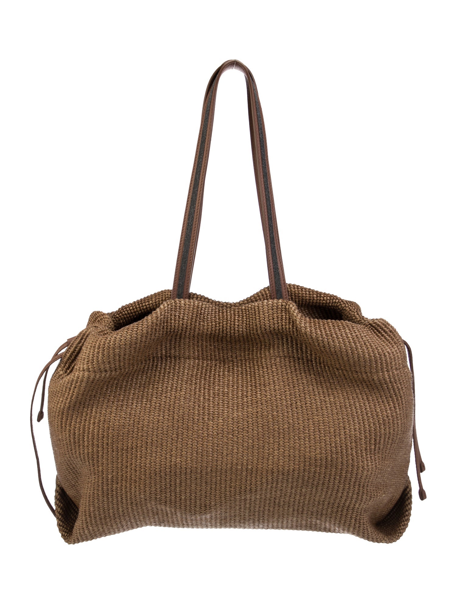 Brunello Cucinelli Raffia Leather-Trimmed Tote - Brown Totes, Handbags ...