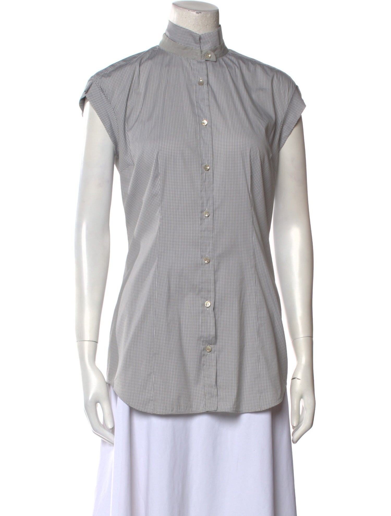 Brunello Cucinelli Striped Mock Neck Button-Up Top - Grey Tops ...