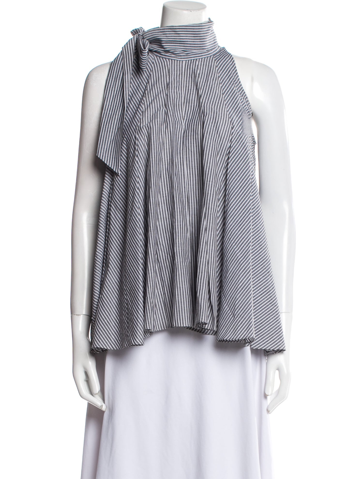 Brunello Cucinelli Striped Mock Neck Blouse - Grey Tops, Clothing - BRU341462 | The RealReal