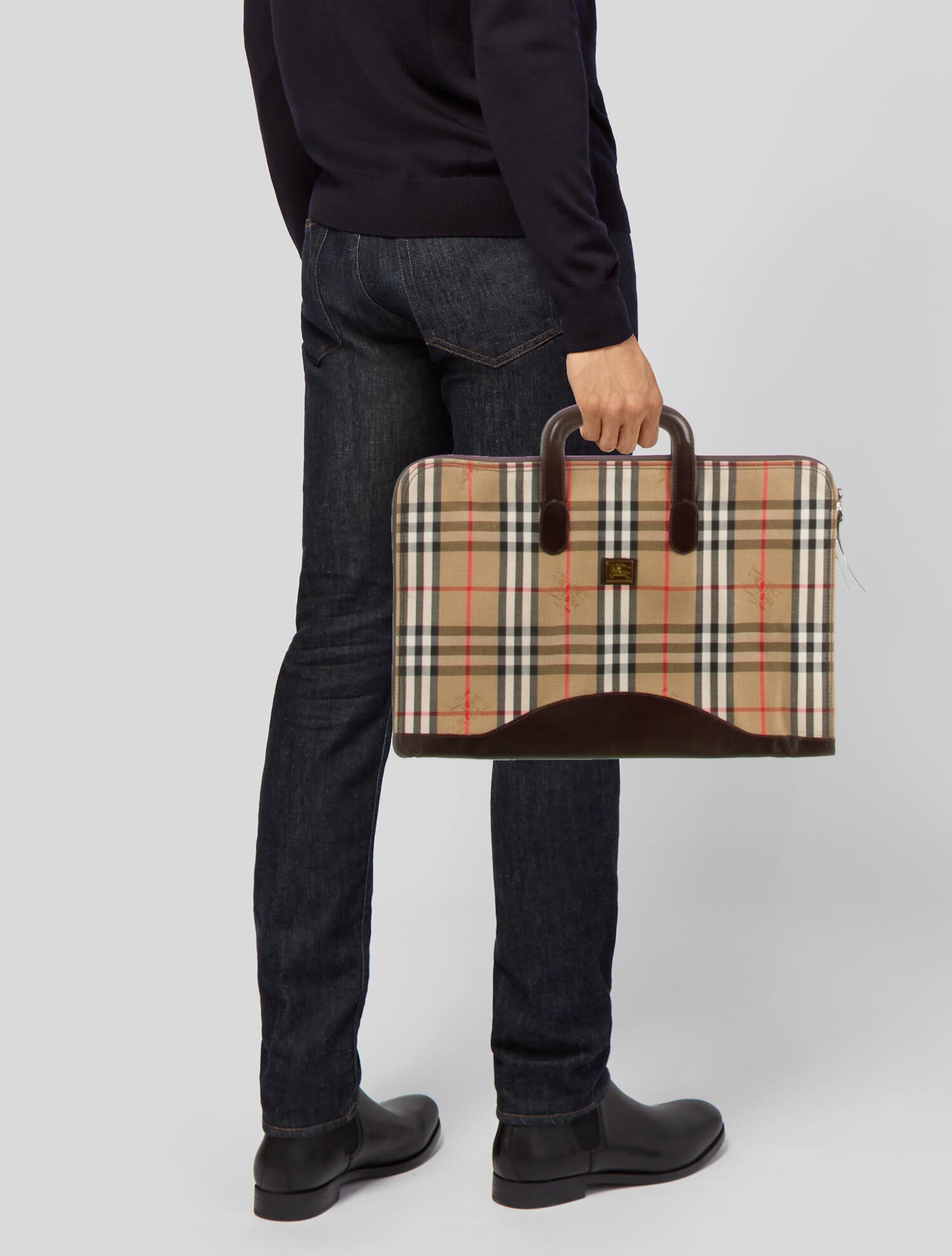 Burberry's Vintage Leather Trimmed Canvas Briefcase - Brown Briefcases ...