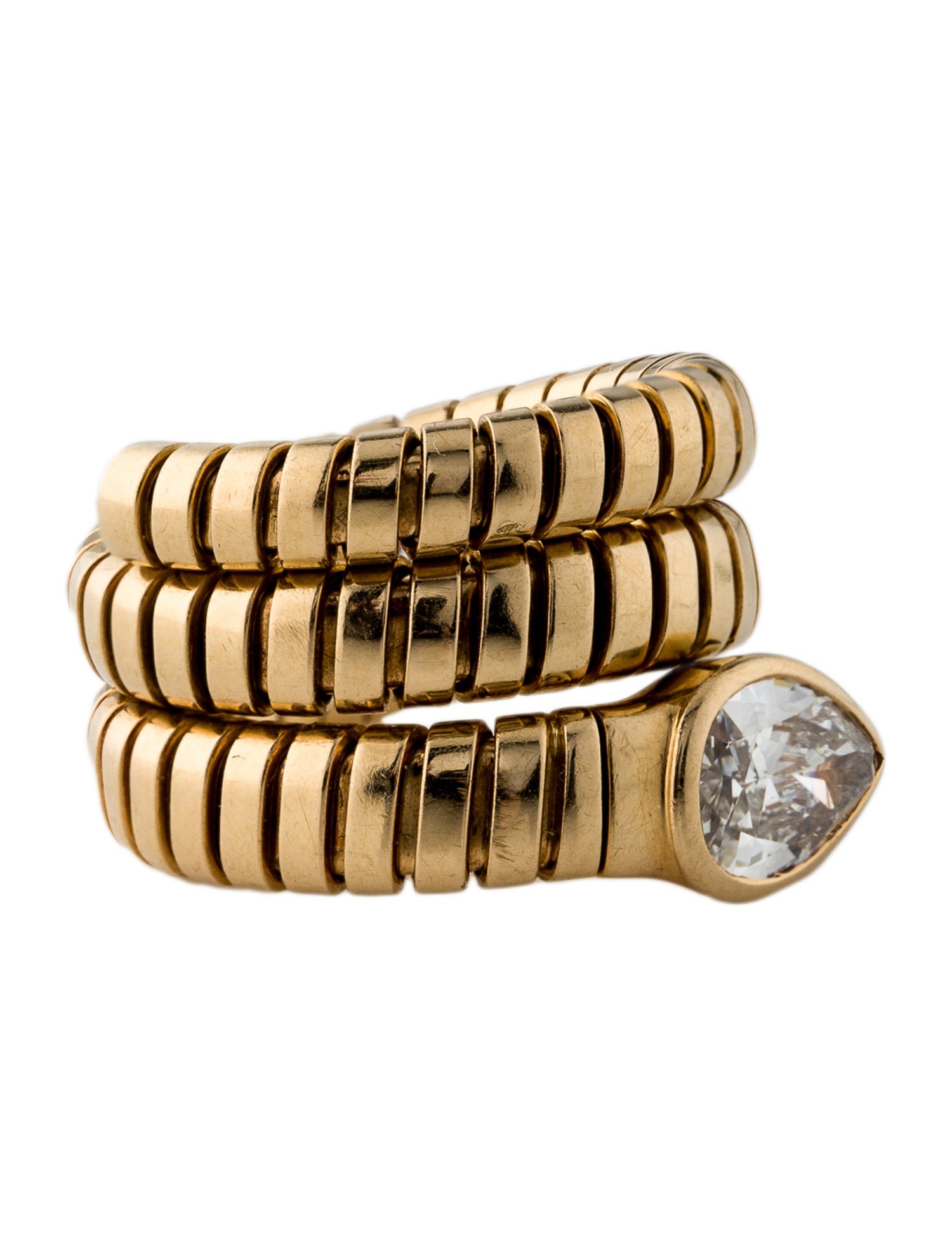 Bvlgari 18K 1.38ct Diamond Tubogas Ring - 18K Yellow Gold Cocktail Ring ...