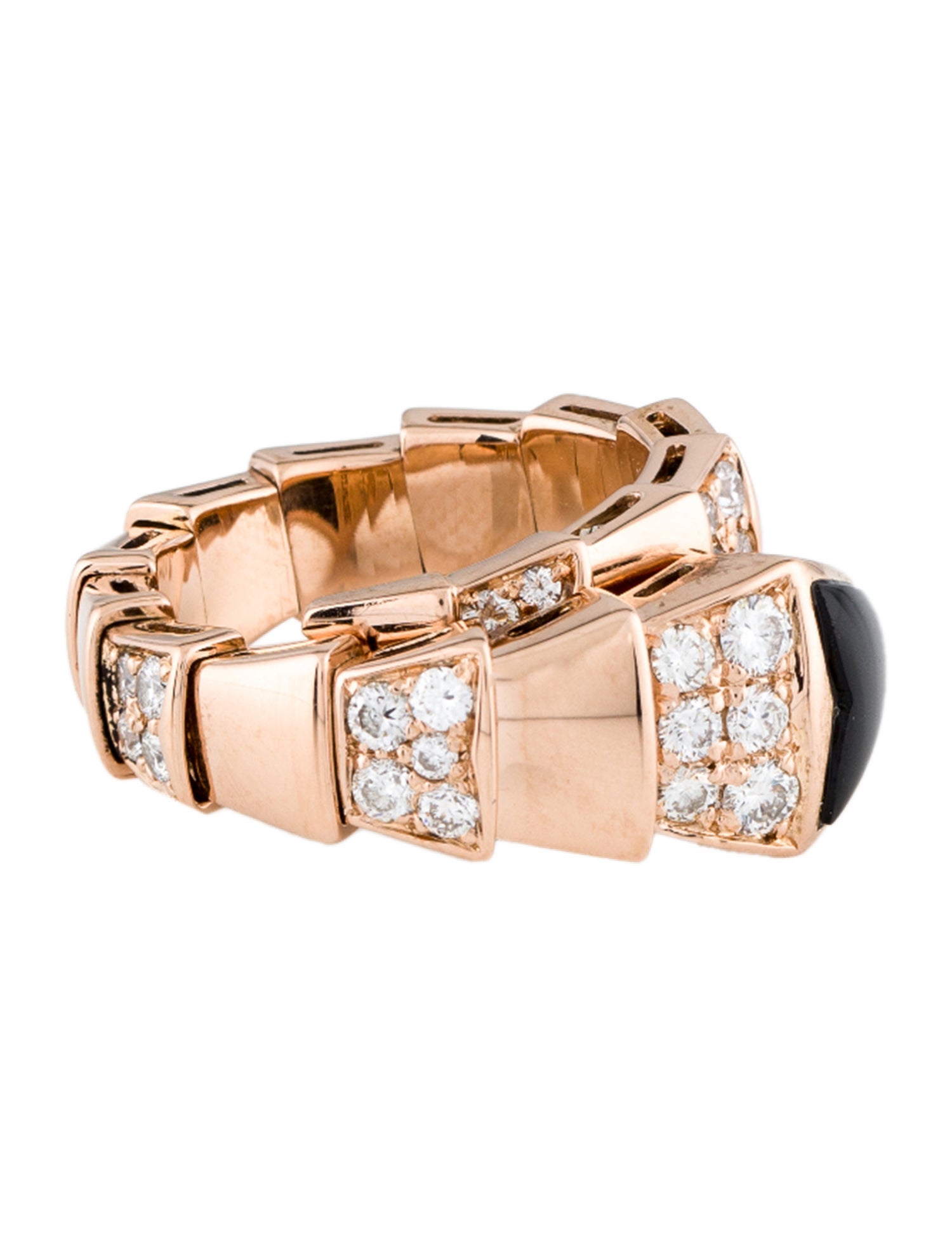 Bvlgari 18K Onyx & Diamond Serpenti Viper Ring - 18K Rose Gold Band ...