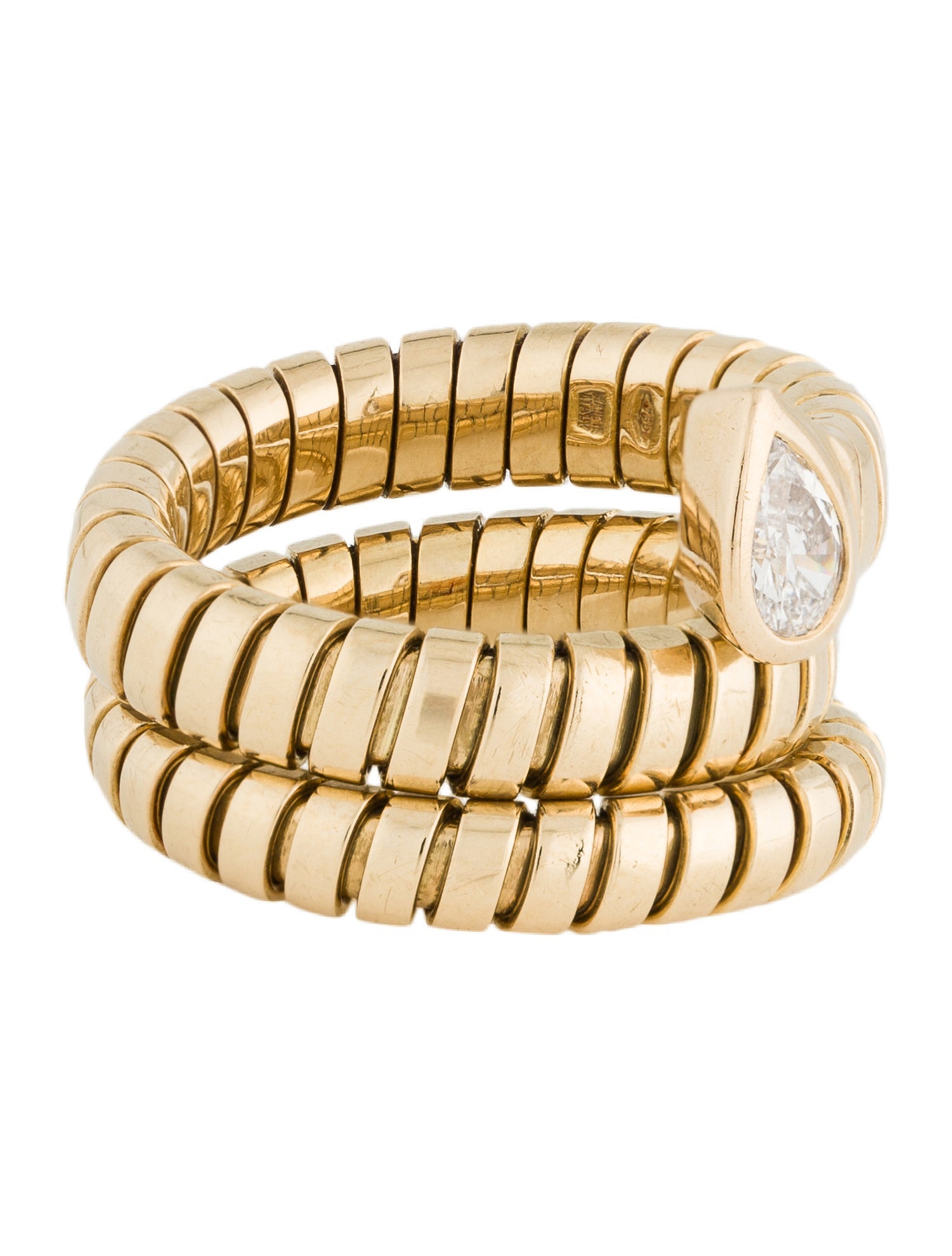 Bvlgari 18K Diamond Tubogas Ring - 18K Yellow Gold Band, Rings ...