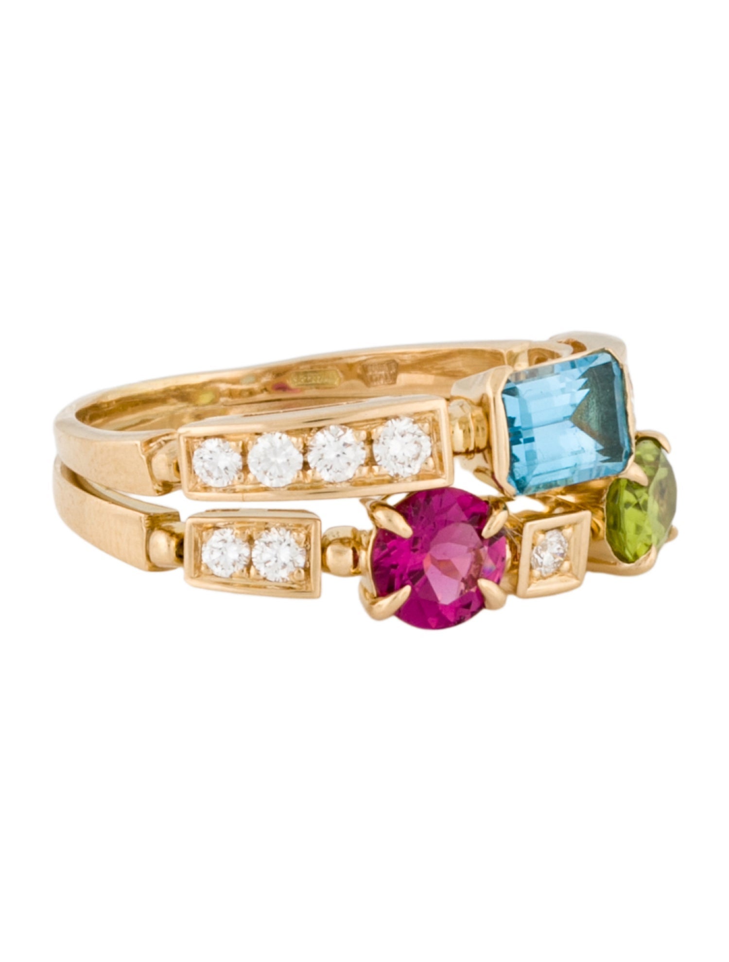 Bvlgari 18K Multistone Allegra Two-Row Ring - 18K Yellow Gold Cocktail Ring, Rings - BUL63331 ...