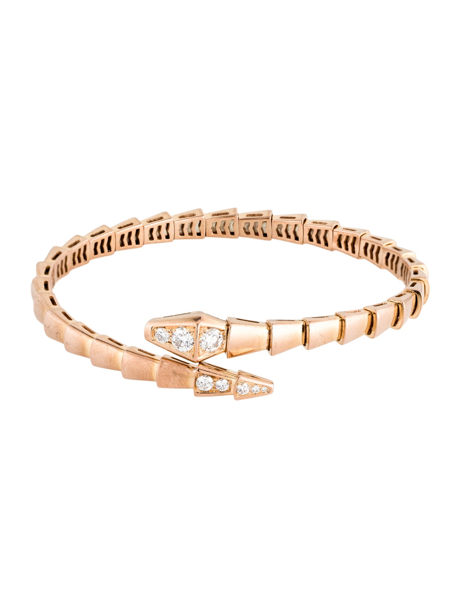 Bvlgari 18k Diamond Serpenti Viper Bracelet - 18K Rose Gold Bangle ...