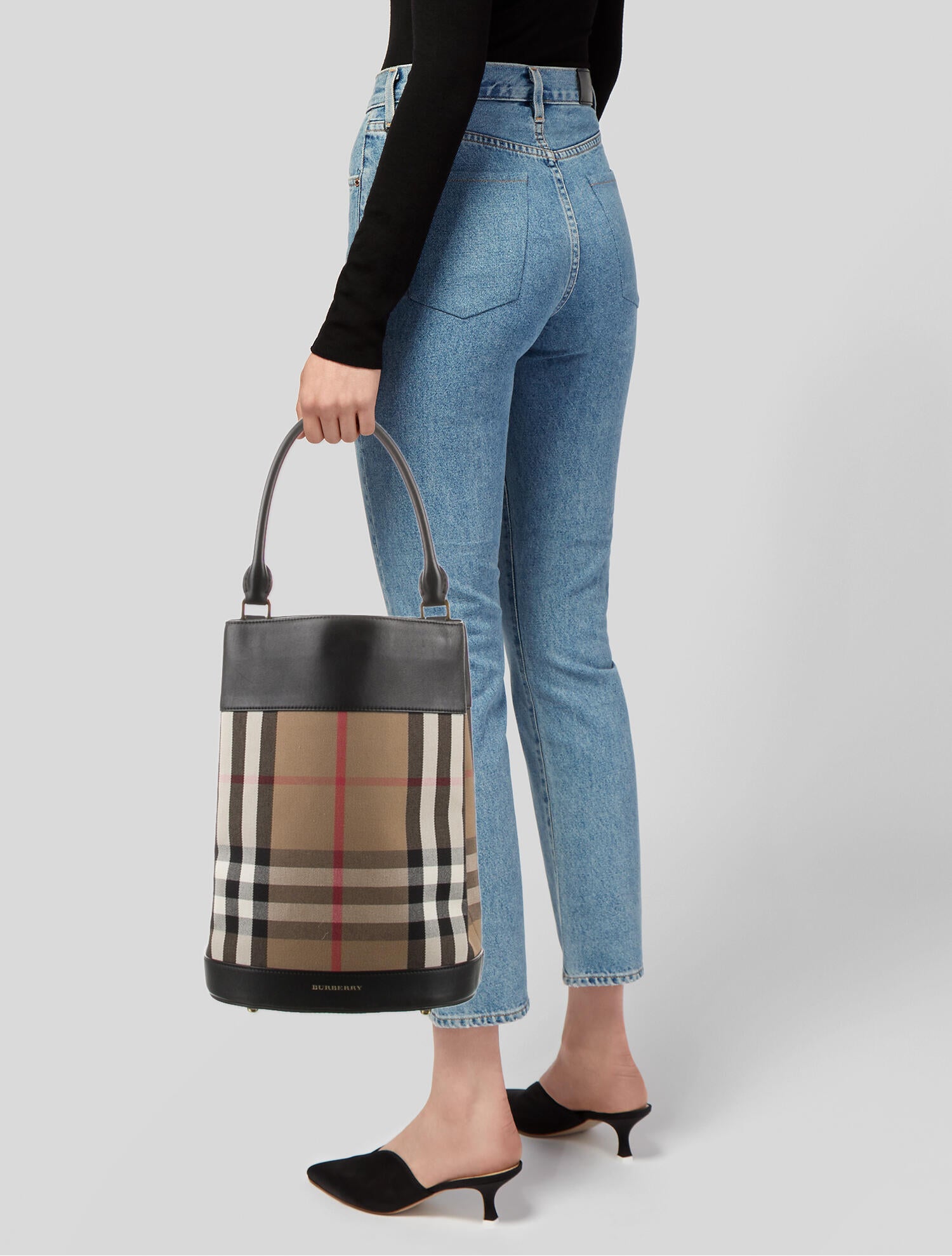 Burberry Leather Trimmed House Check Bag - Brown Handle Bags, Handbags ...