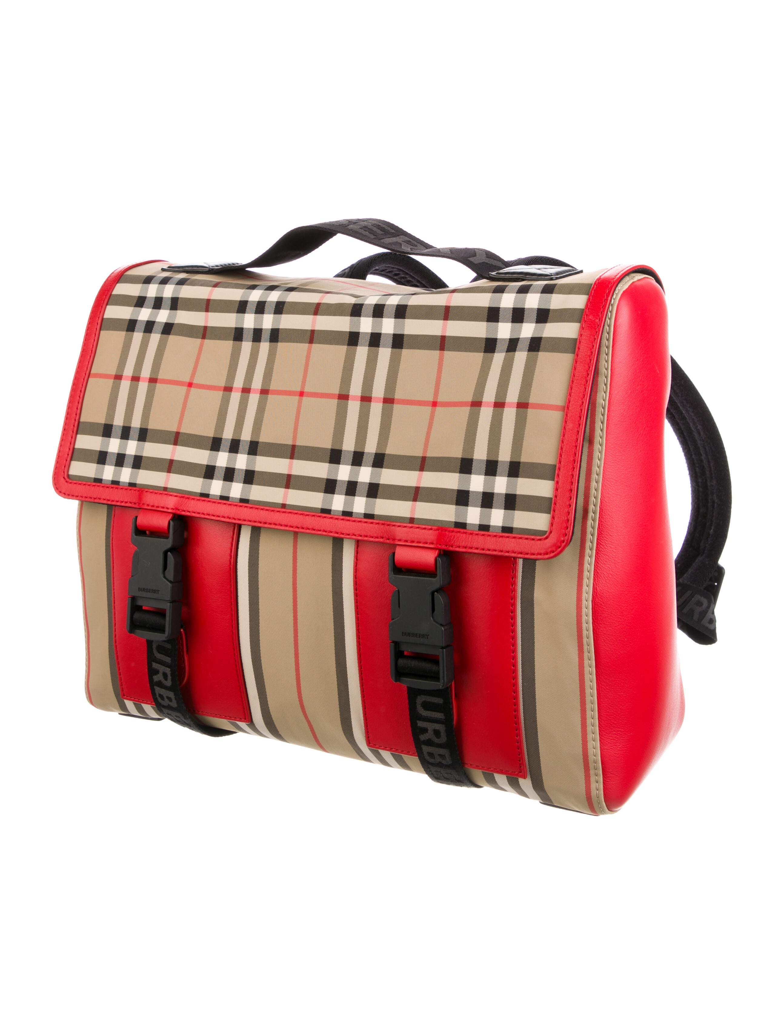 Burberry Patent Leather-Trimmed Nova Check Backpack - Brown Backpacks ...