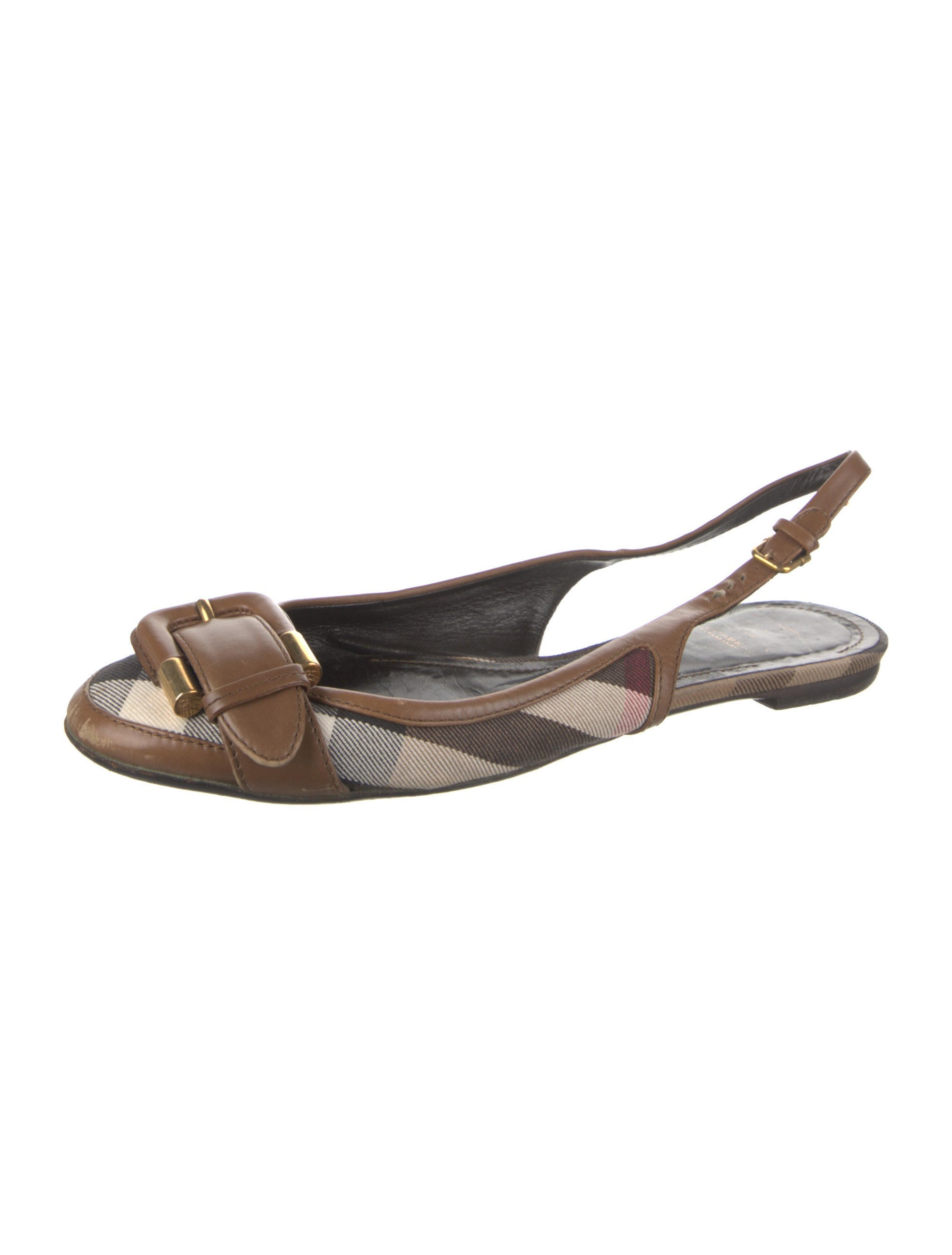 Burberry Leather Plaid Print Slingback Flats - Brown Flats, Shoes ...