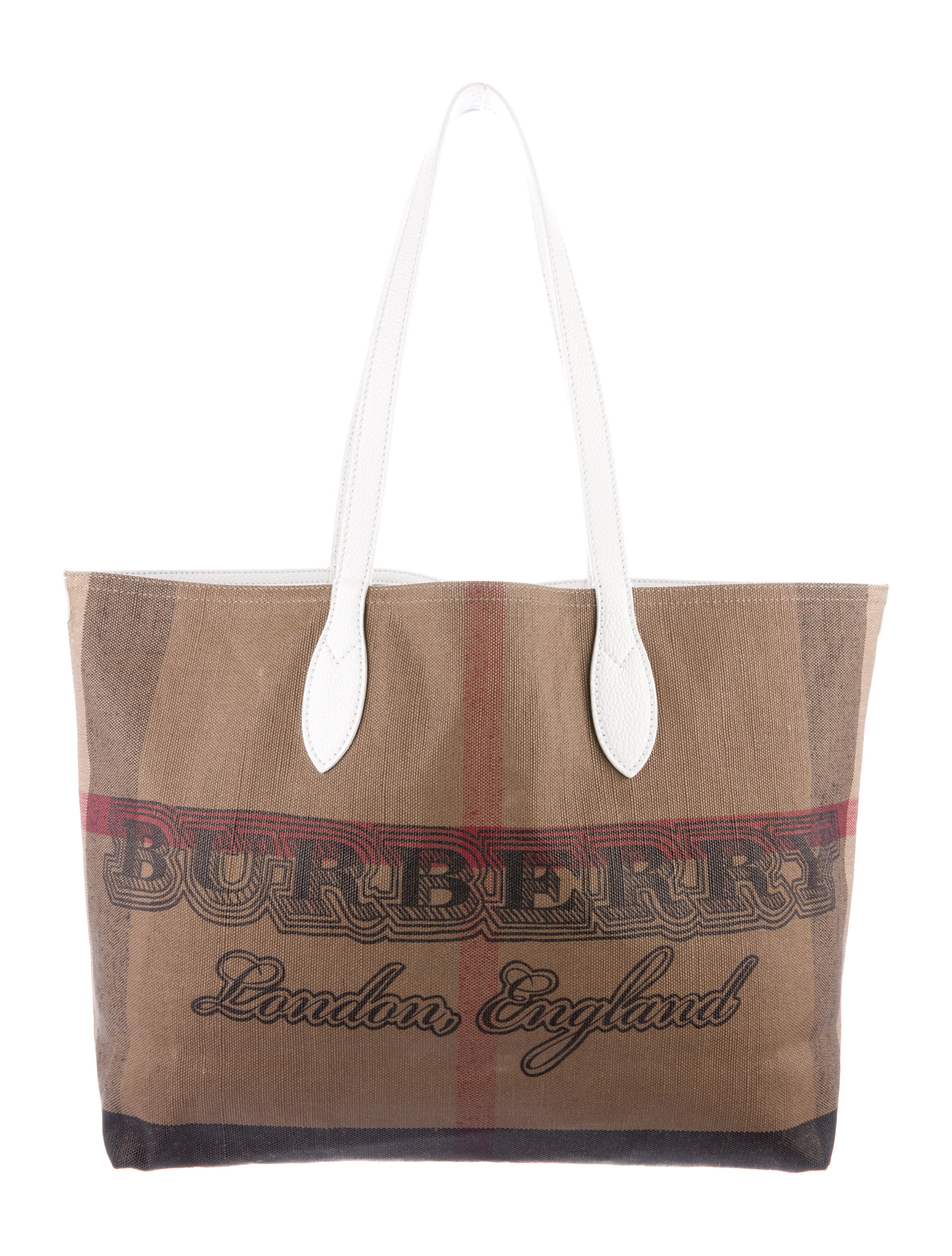 Burberry Leather-Trimmed Coated Canvas Tote - Black Totes, Handbags ...