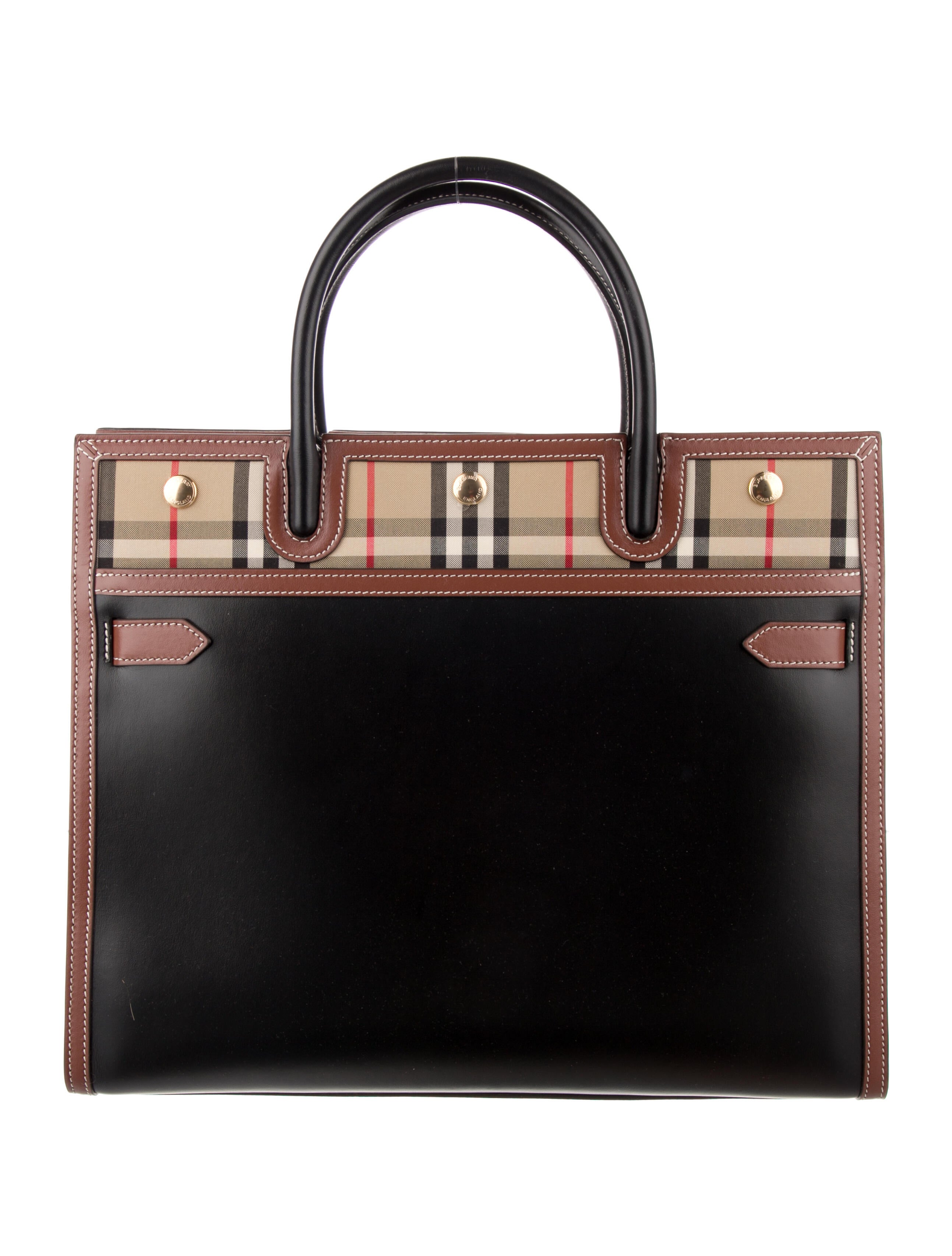 Burberry Mini Title Leather & Vintage Check Two-Handle Bag - Black ...