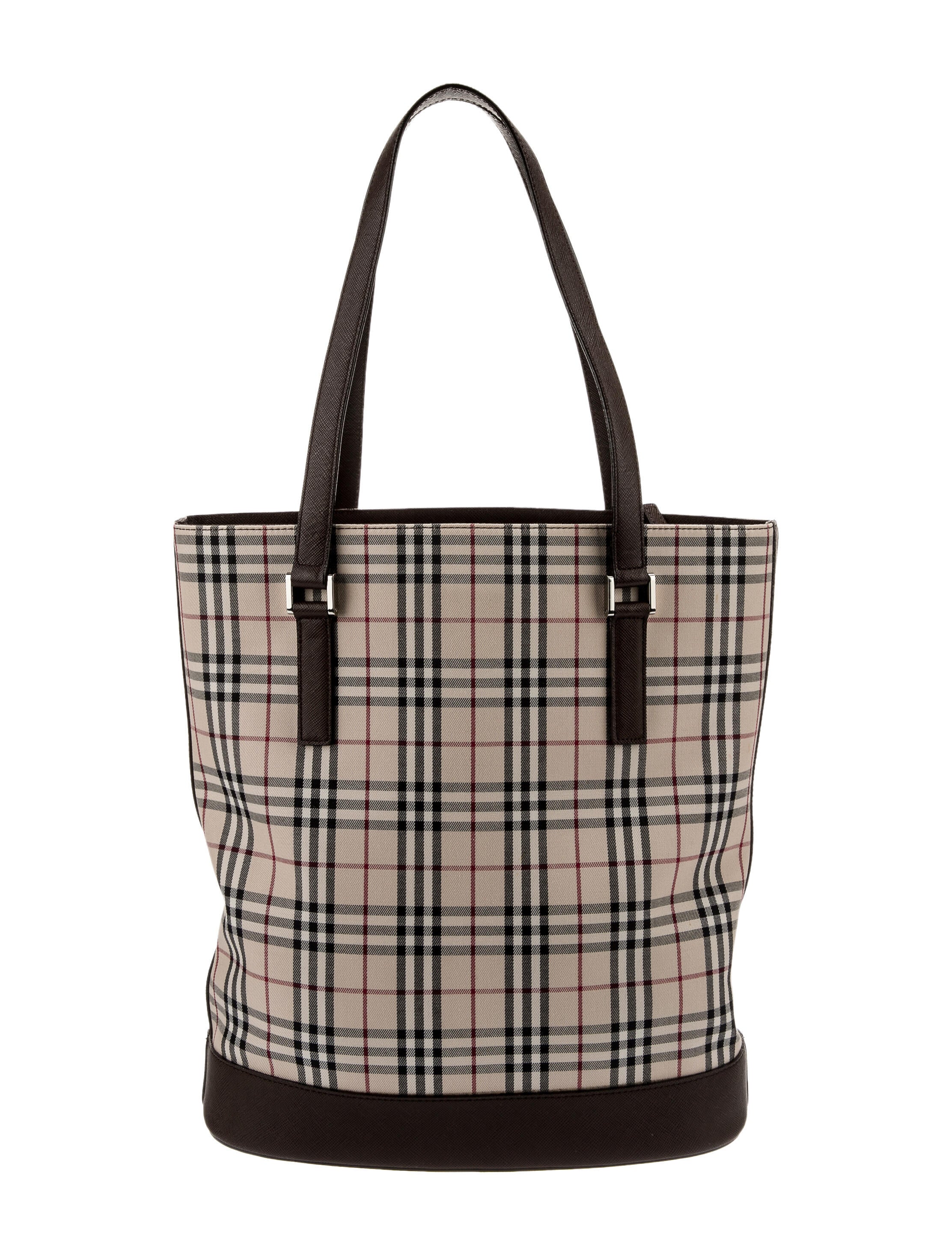 Burberry Nova Check Leather-Trimmed Tote - Brown Totes, Handbags ...