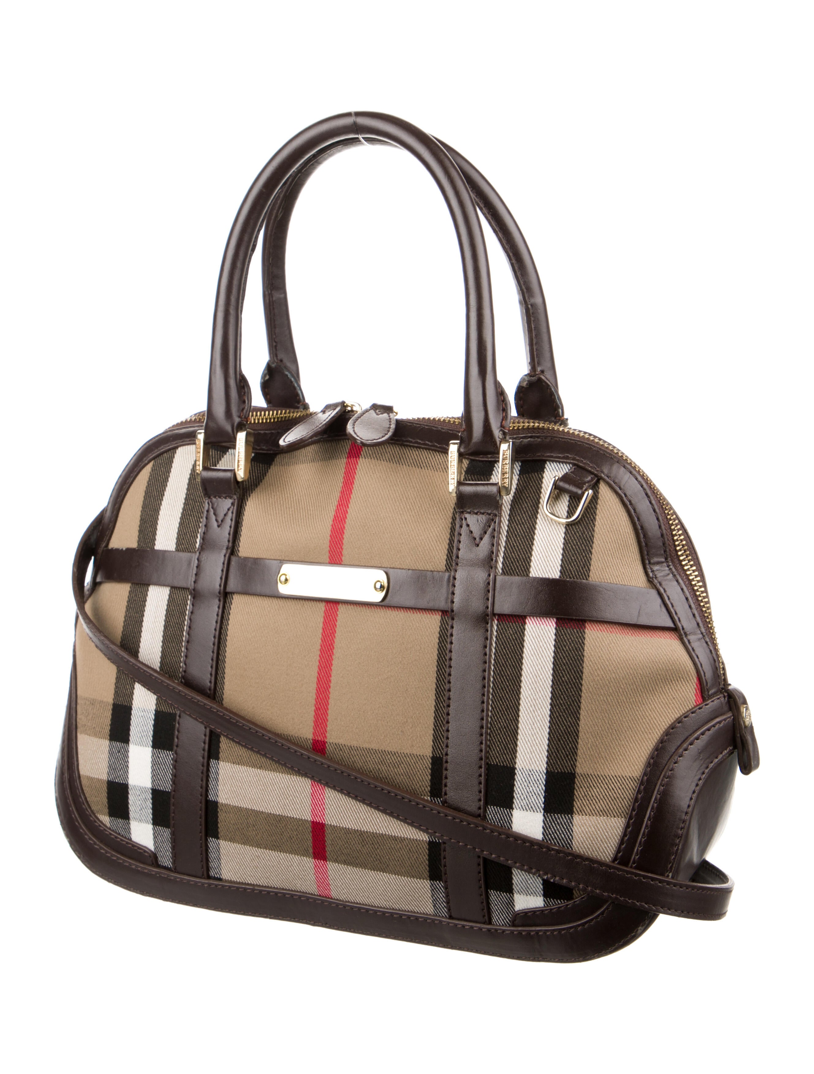 Burberry Orchard Leather-Trimmed House Check Handle Bag - Brown Handle ...