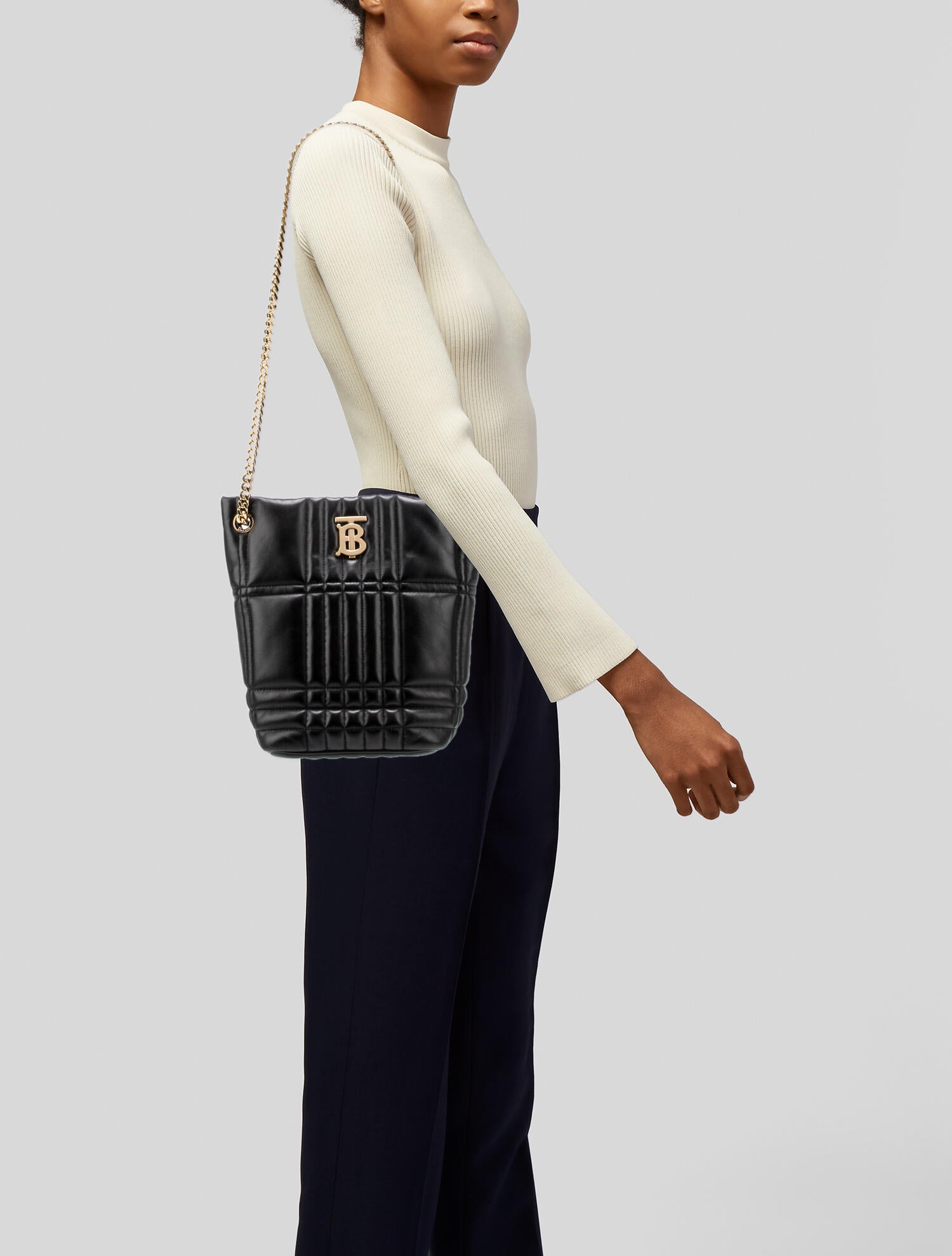 Burberry Quilted Leather TB Lola Bucket Bag - Black Bucket Bags, Handbags - BUR393640 | The RealReal