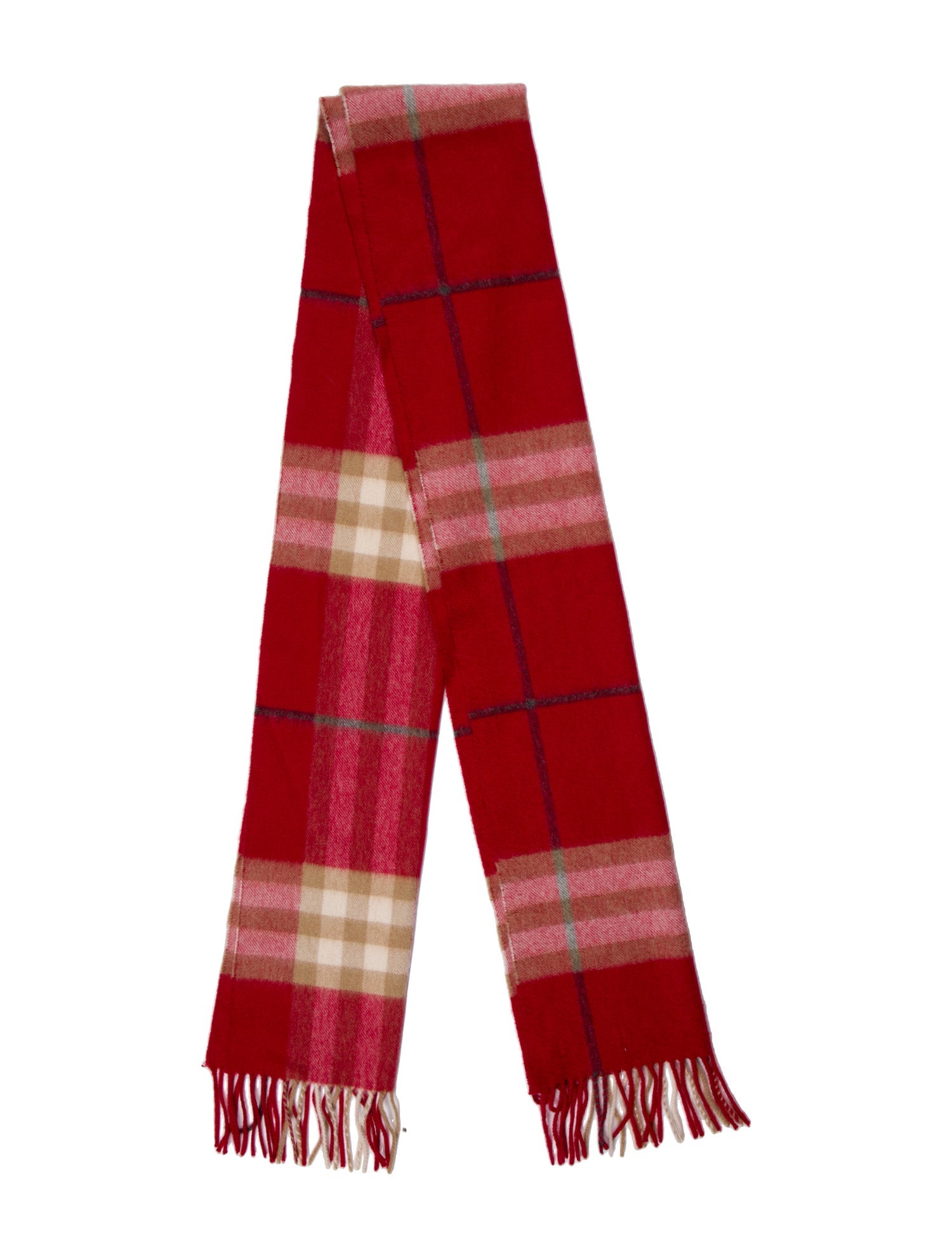 Burberry Cashmere Nova Check Pattern Scarf - Red Scarves and Shawls ...