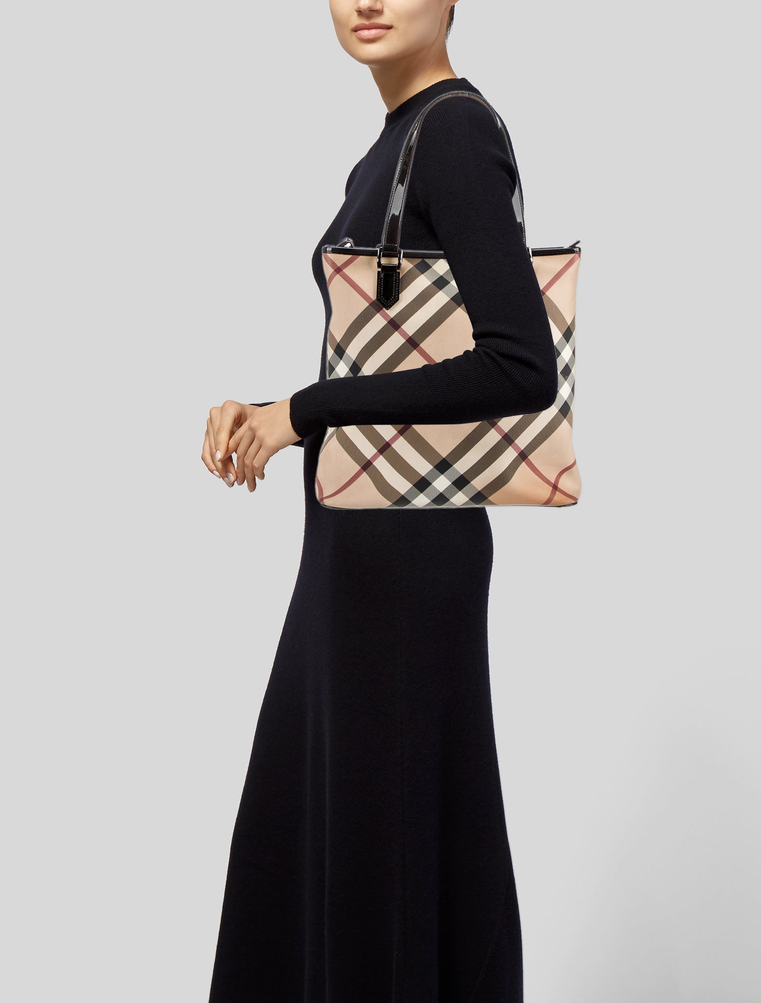 Burberry Shimmer Check Leather-Trimmed Tote - Metallic Totes, Handbags ...