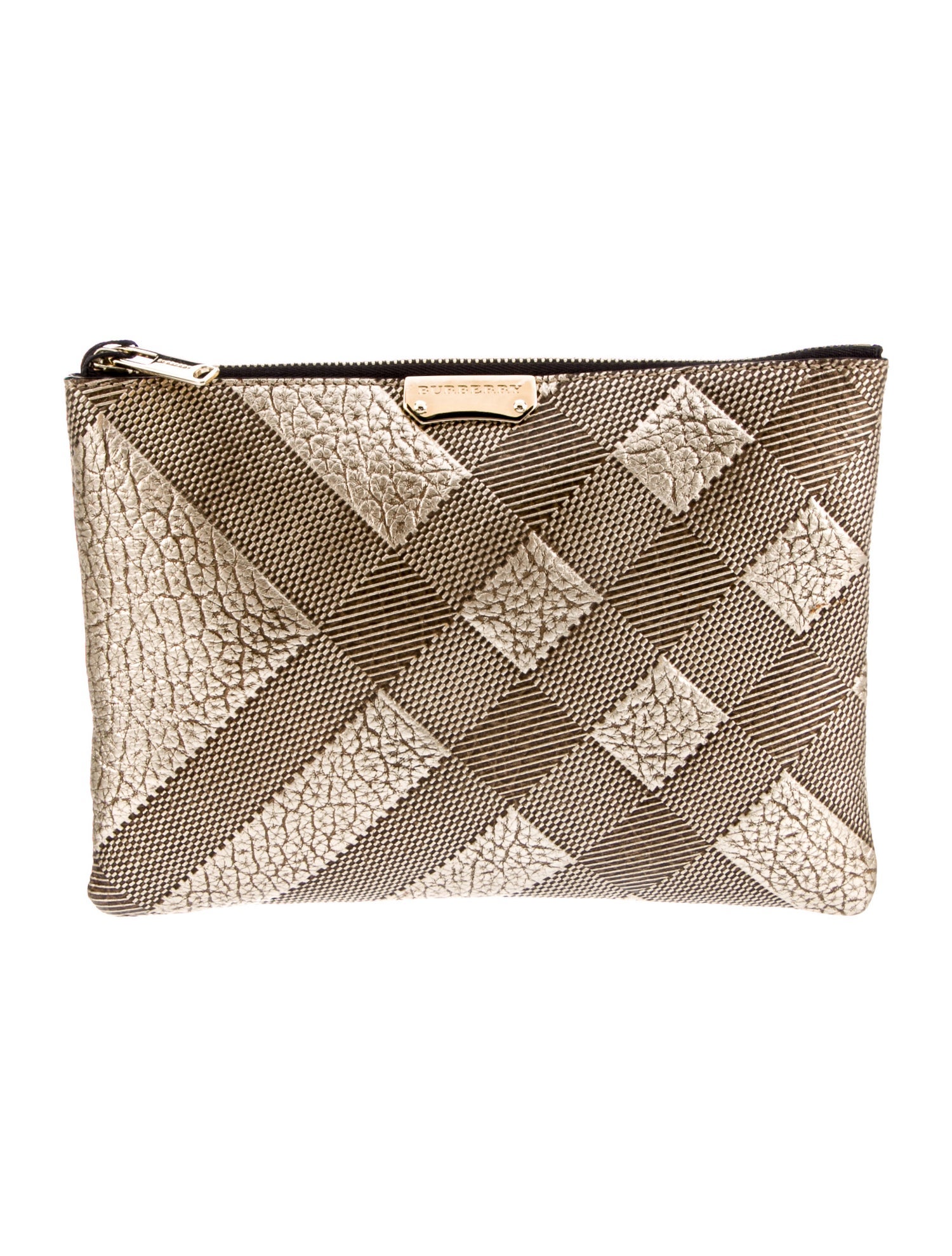 Burberry Grain Check Zip Pouch w/ Tags - Gold Clutches, Handbags ...