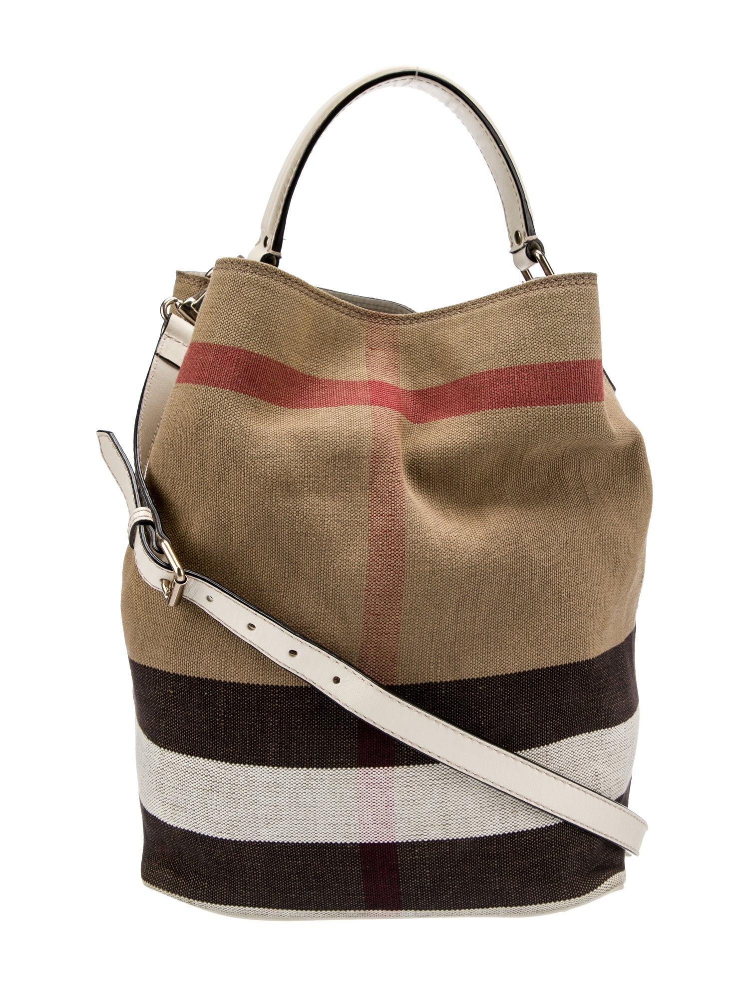 Burberry Exploded Check Ashby Bucket Bag - Brown Bucket Bags, Handbags ...