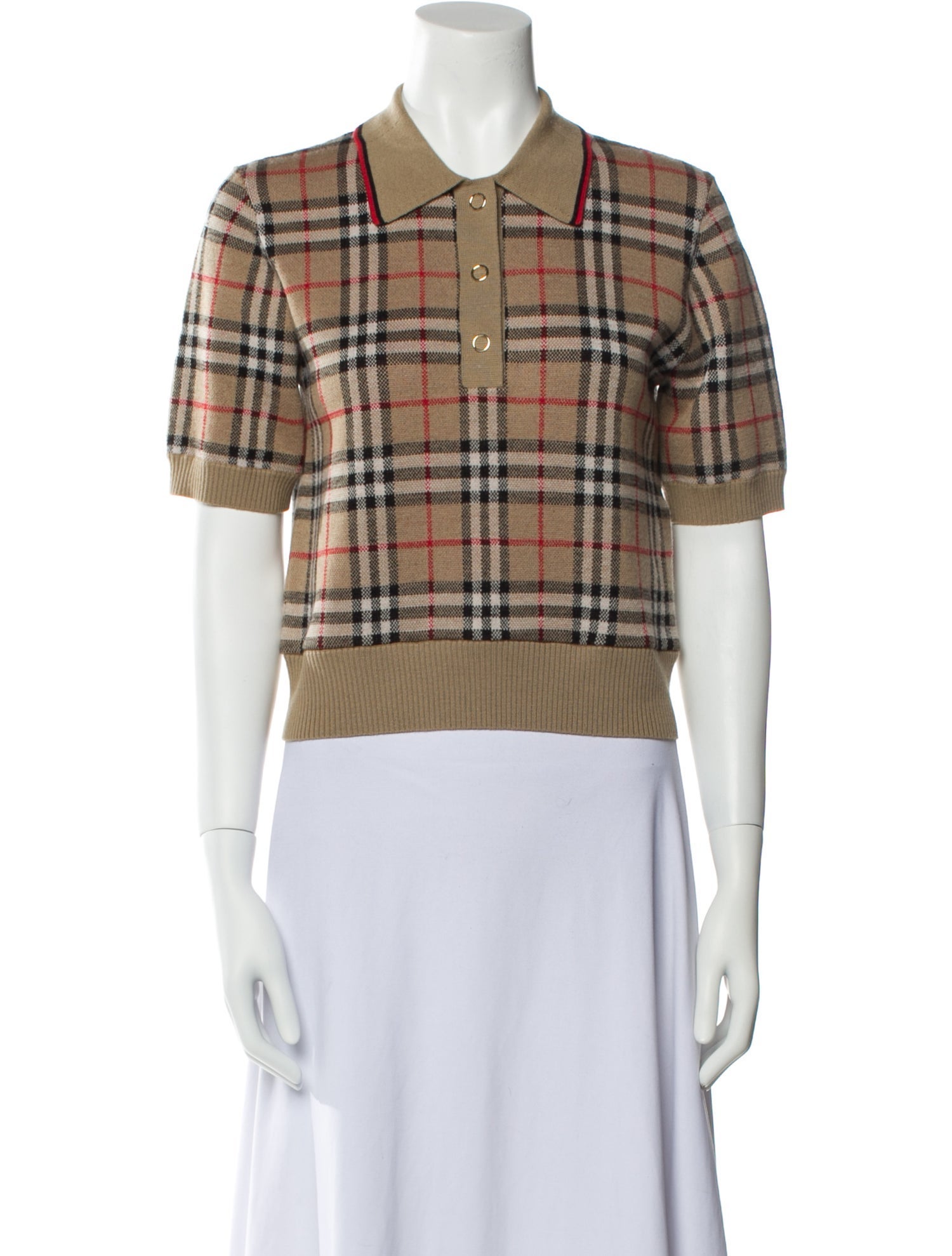 Burberry Merino Wool Plaid Print Crop Top - Neutrals Tops, Clothing ...