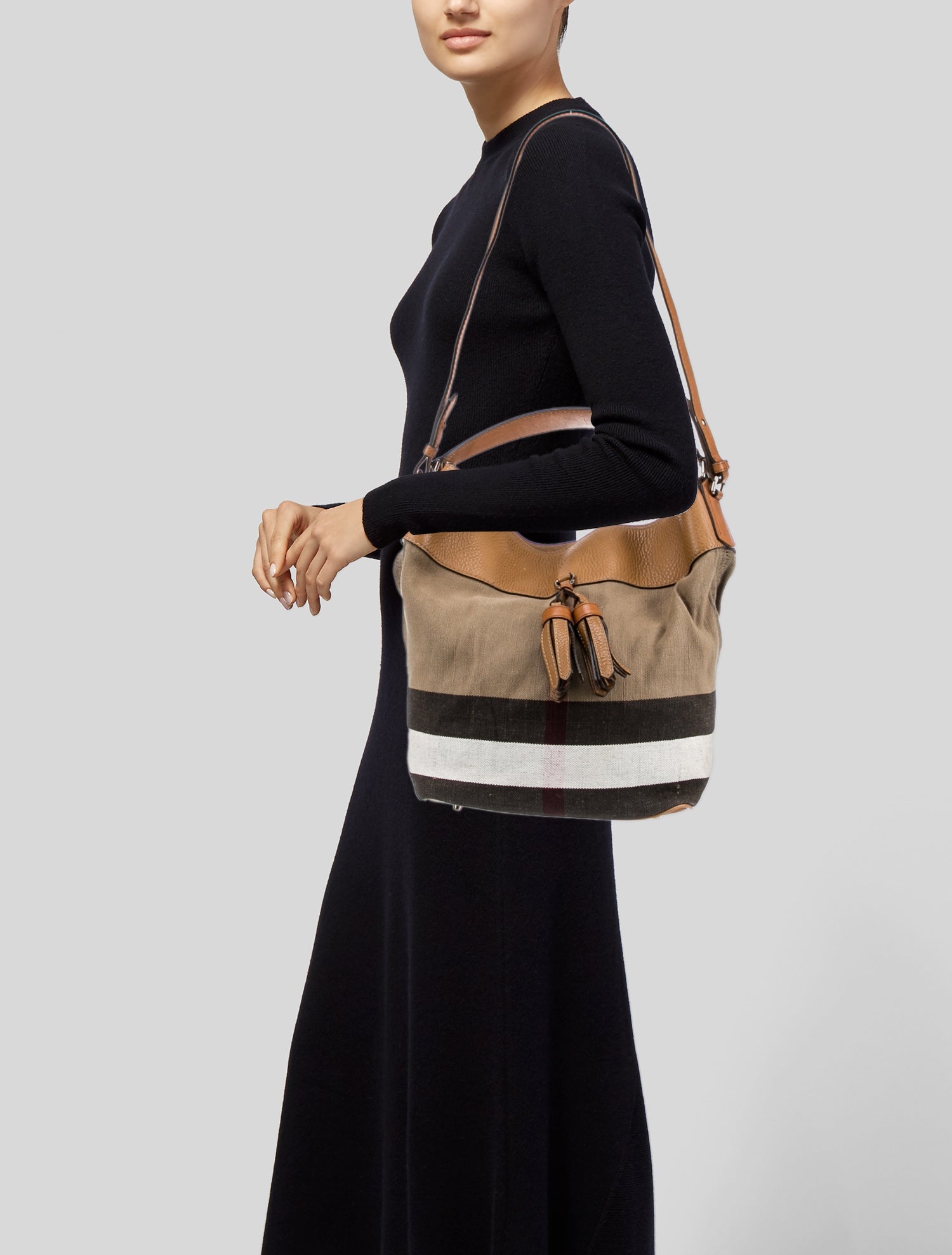 Burberry Mega Check Ashby Bucket Bag - Brown Bucket Bags, Handbags ...