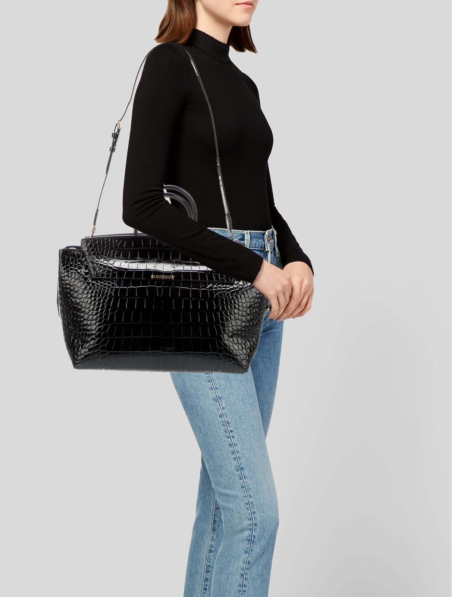 Burberry Embossed Leather Catherine Handle Bag - Black Handle Bags ...