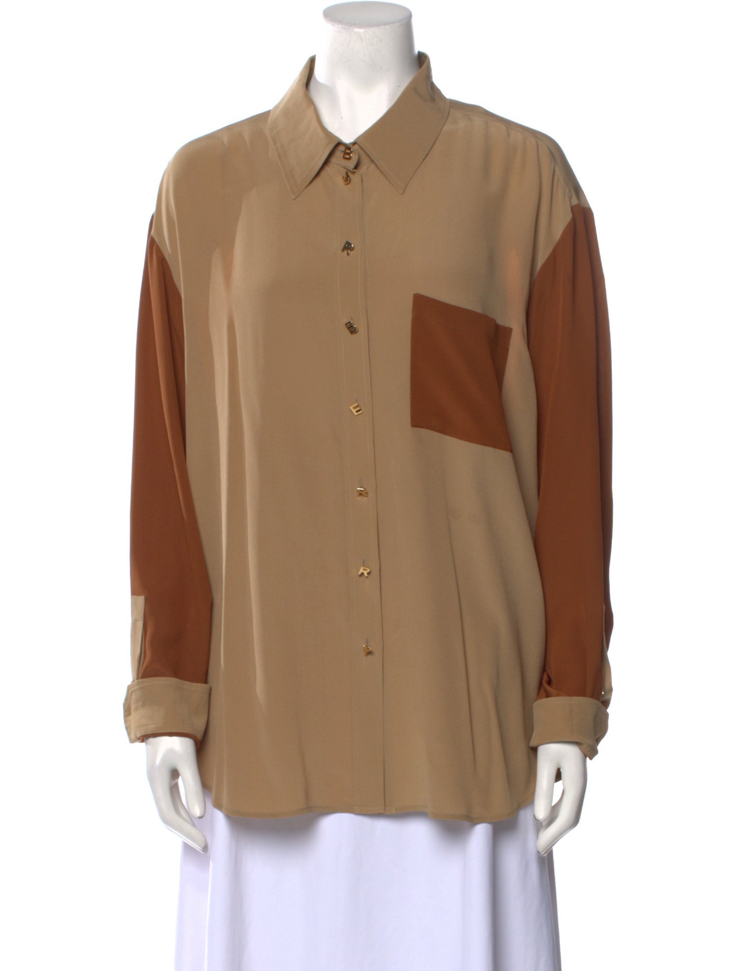 Burberry Long Sleeve Button-Up Top - Brown Tops, Clothing - BUR452556 ...