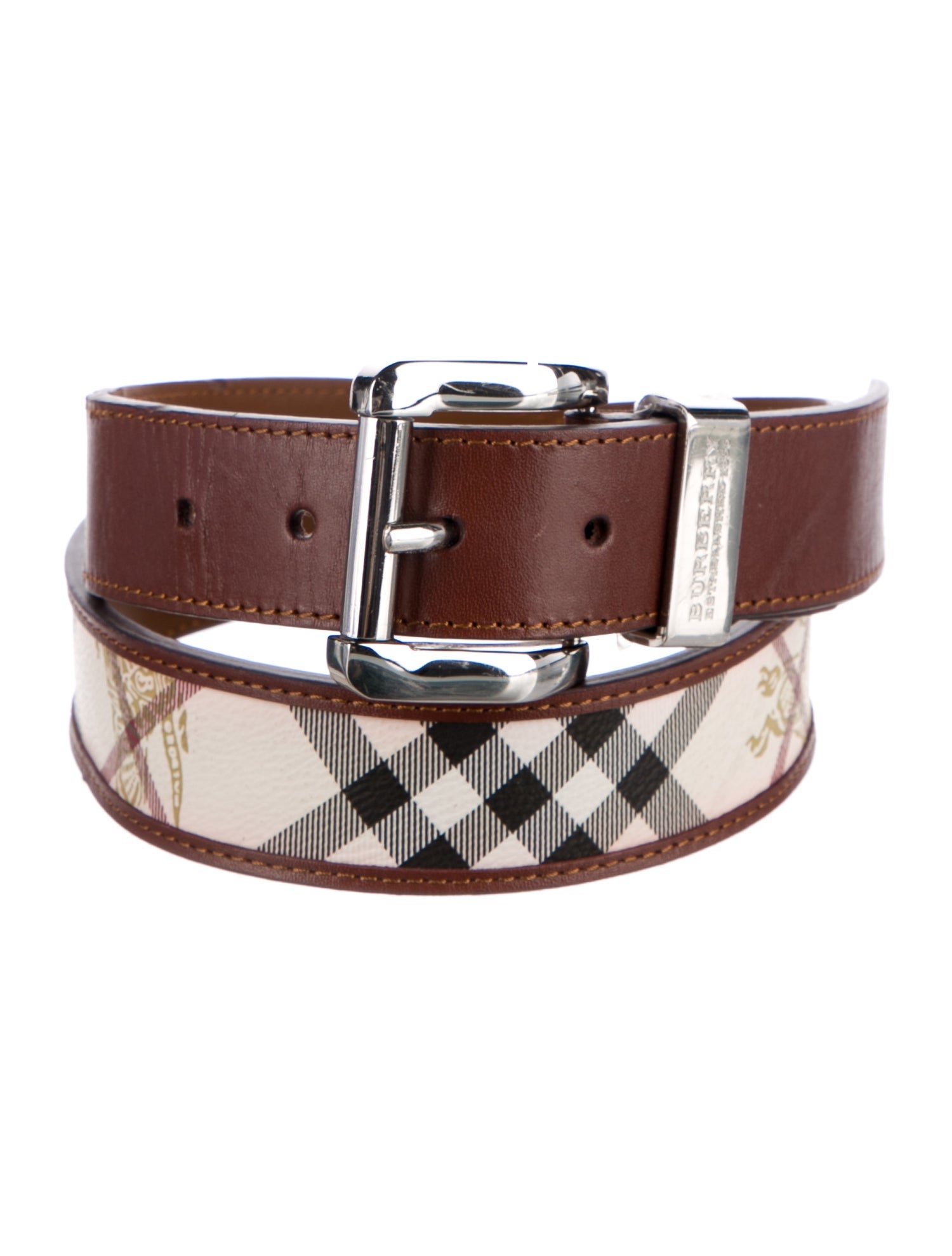 Burberry Nova Check Pattern Leather Belt - White Belts, Accessories ...