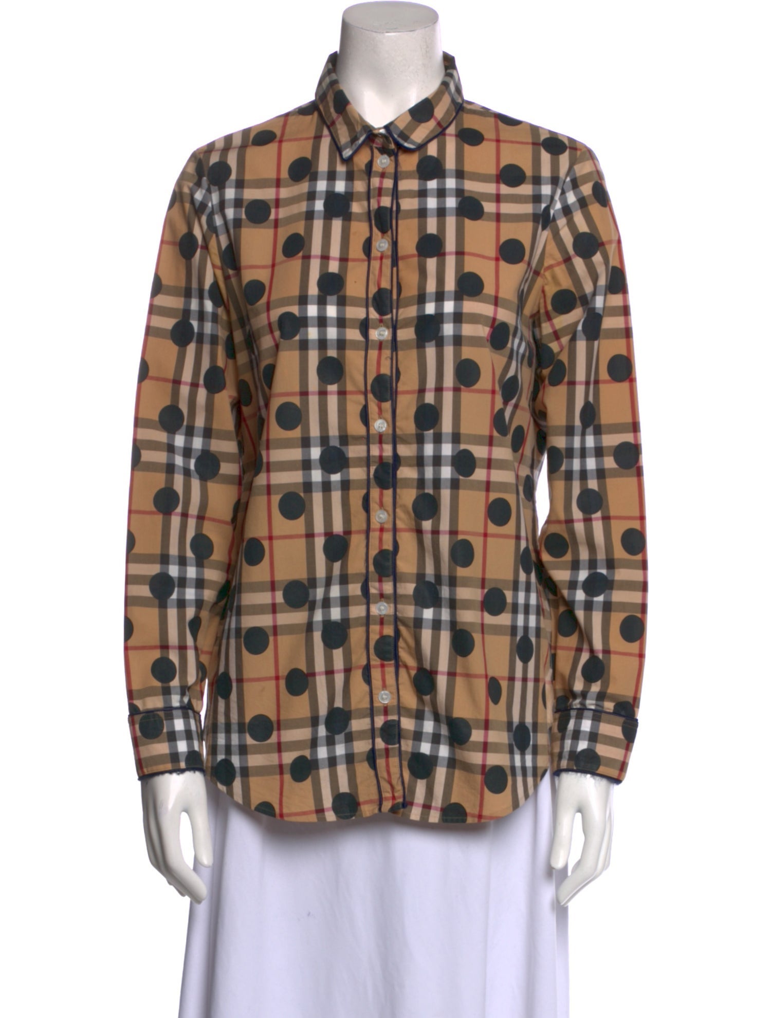 Burberry Printed Long Sleeve Button-Up Top - Neutrals Tops, Clothing ...
