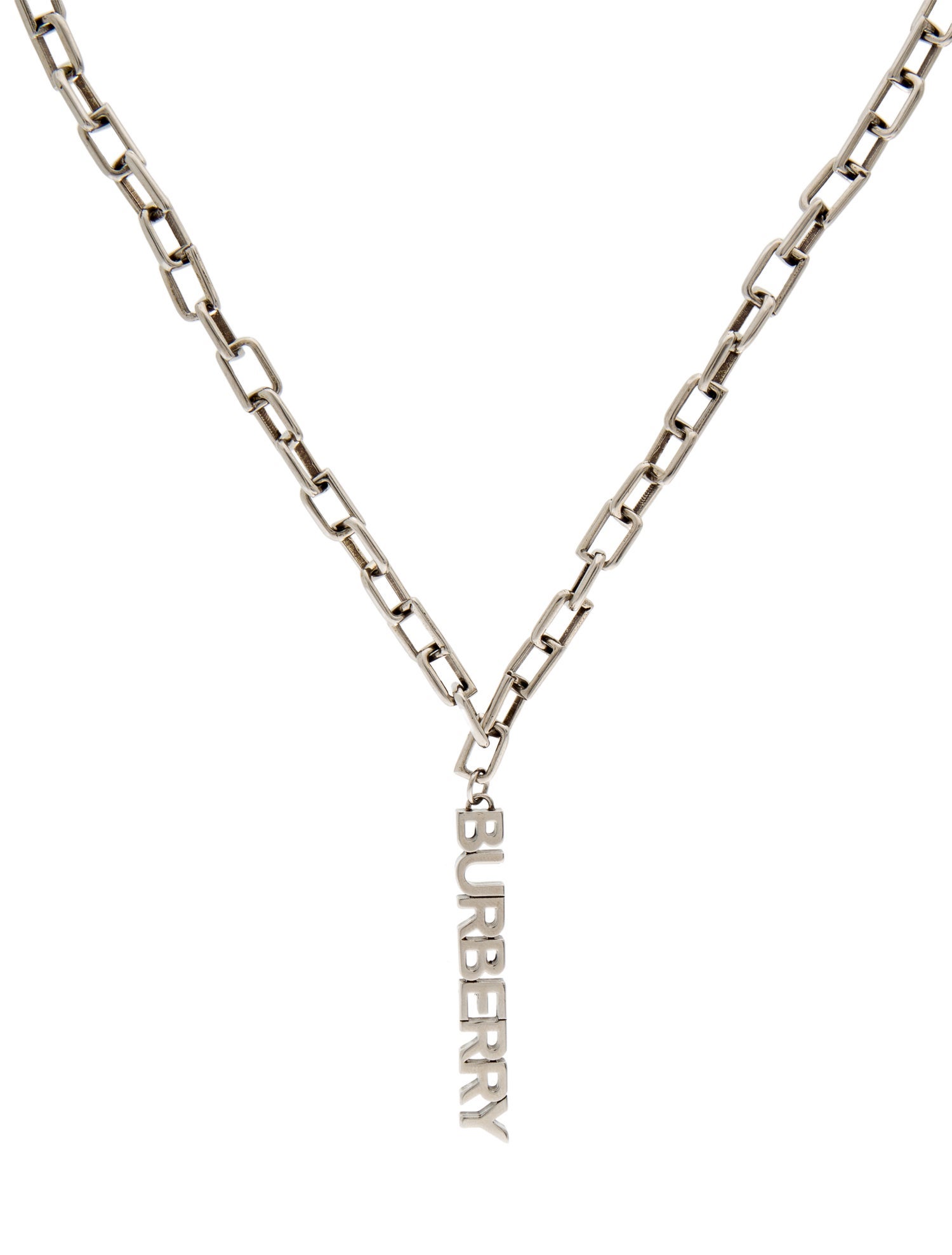 Burberry D Ring Logo Pendant Necklace - Silver-Tone Metal Chain ...