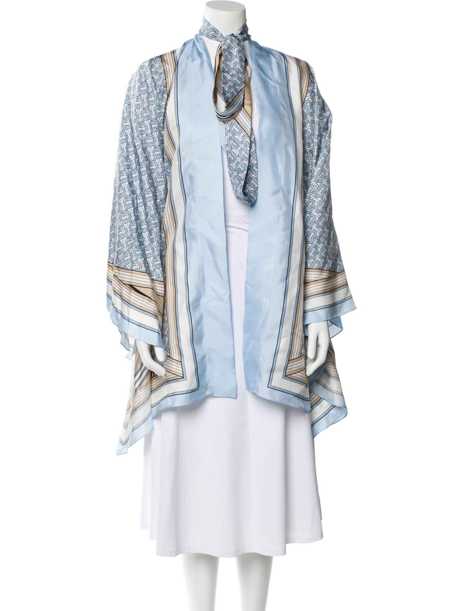 Burberry Silk Printed Shawl w/ Tags - Blue Scarves and Shawls ...
