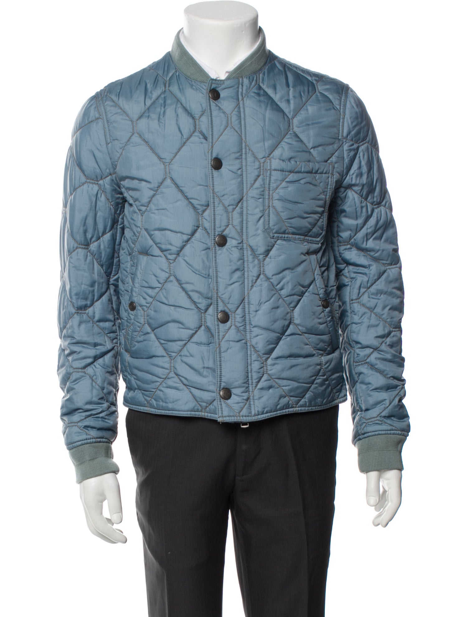 Burberry Nova Check Pattern Puffer Coat - Blue Outerwear, Clothing ...