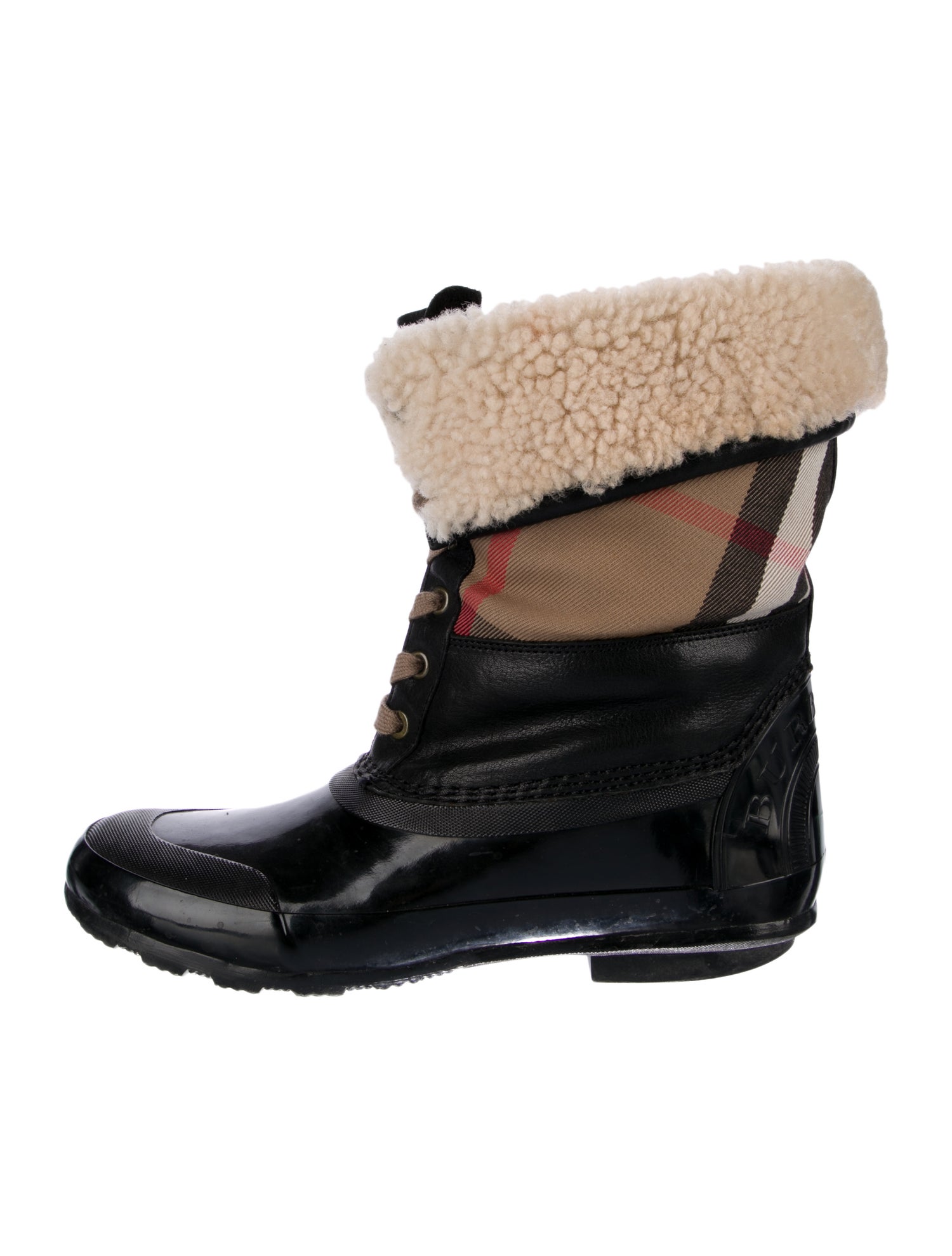 Burberry Exploded Check Pattern Leather Rain Boots - Black Boots, Shoes ...