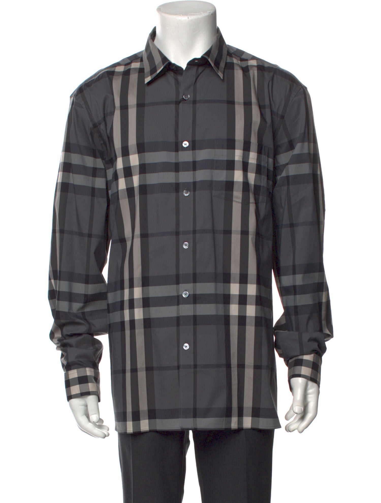 Burberry Nova Check Pattern Long Sleeve Shirt w/ Tags - Grey Casual ...