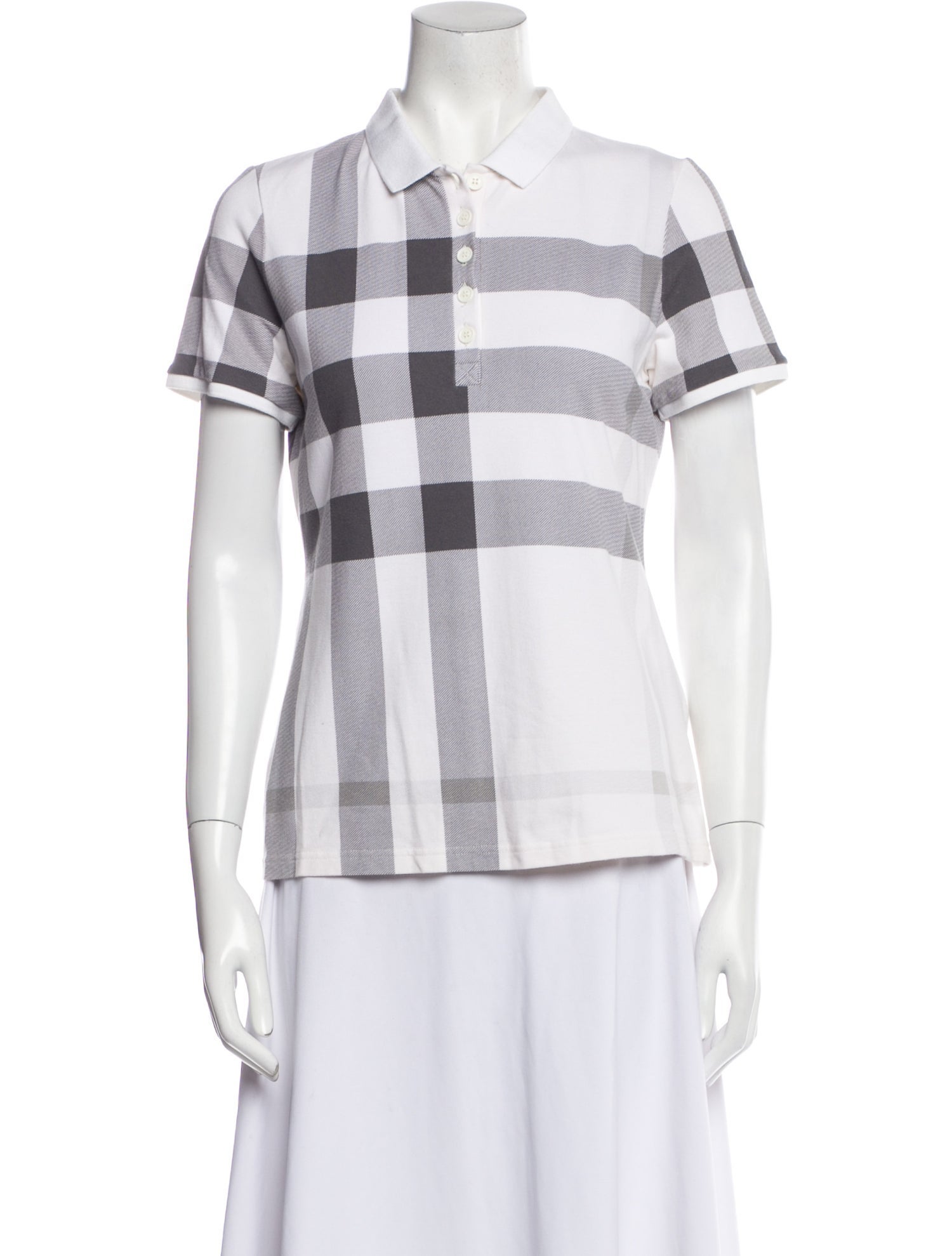 Burberry Plaid Print Short Sleeve Button-Up Top - Neutrals Tops ...