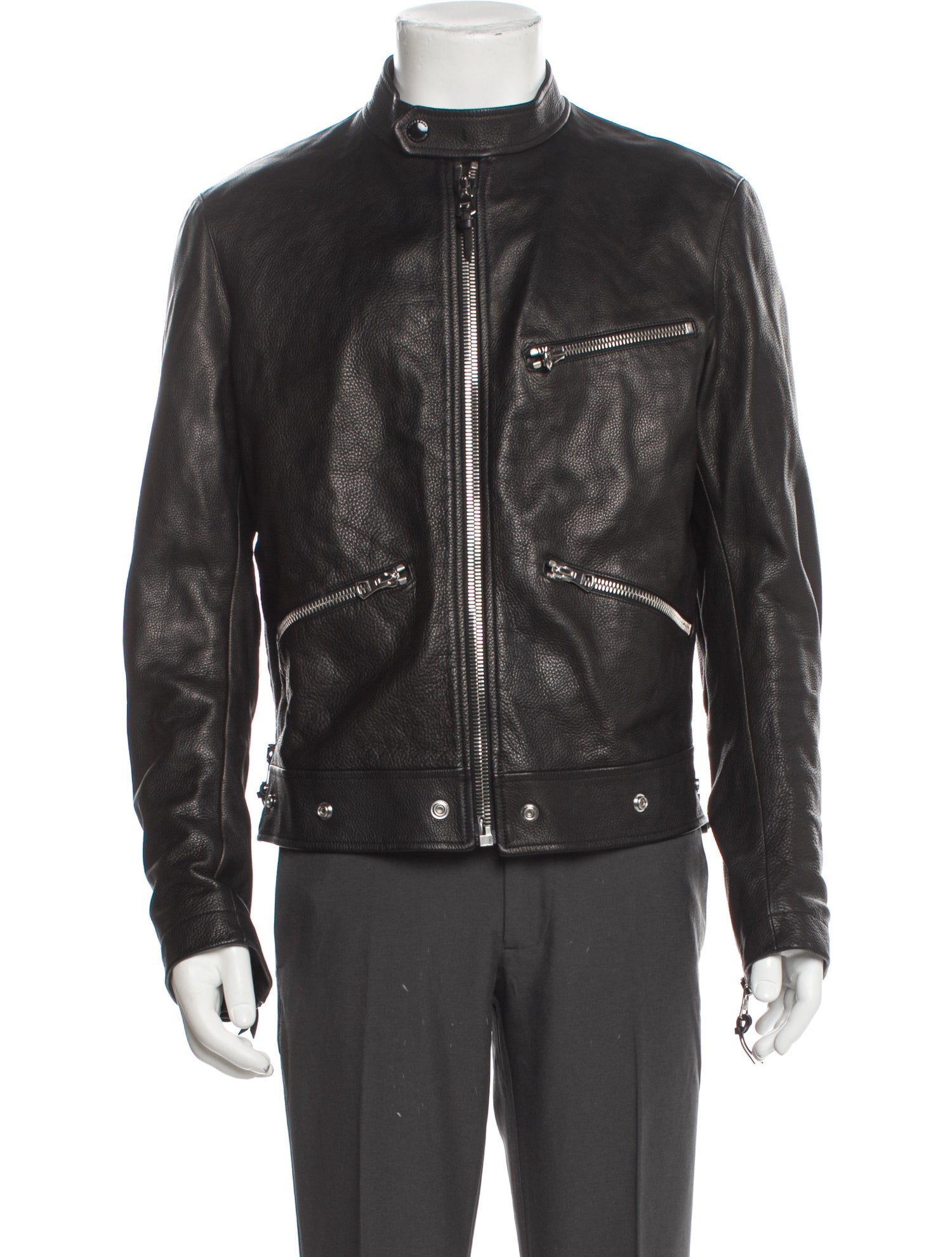 Burberry Super Nova Check Pattern Calf Leather Moto Jacket - Black ...