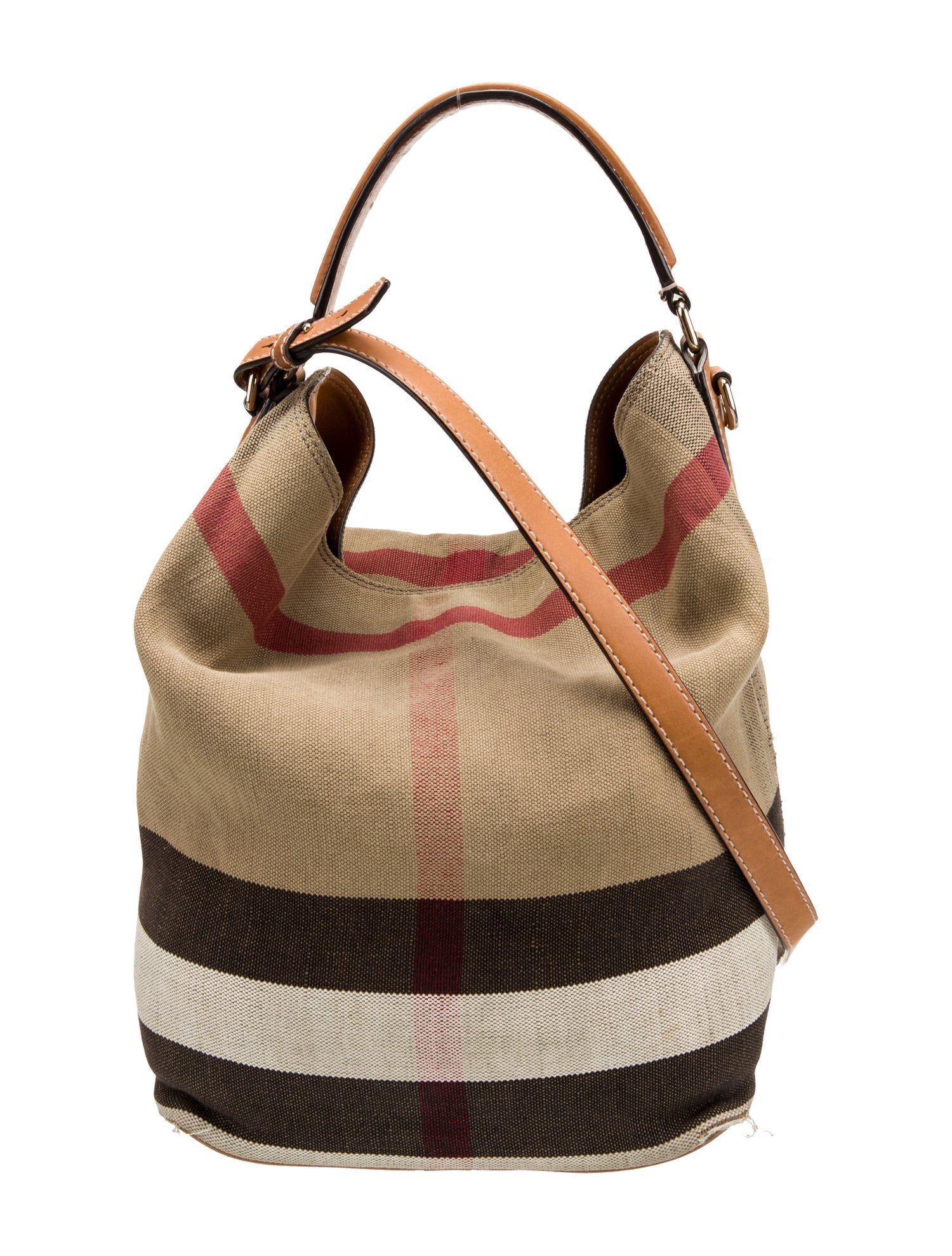 Burberry Exploded Check Bucket Bag - Brown Bucket Bags, Handbags ...