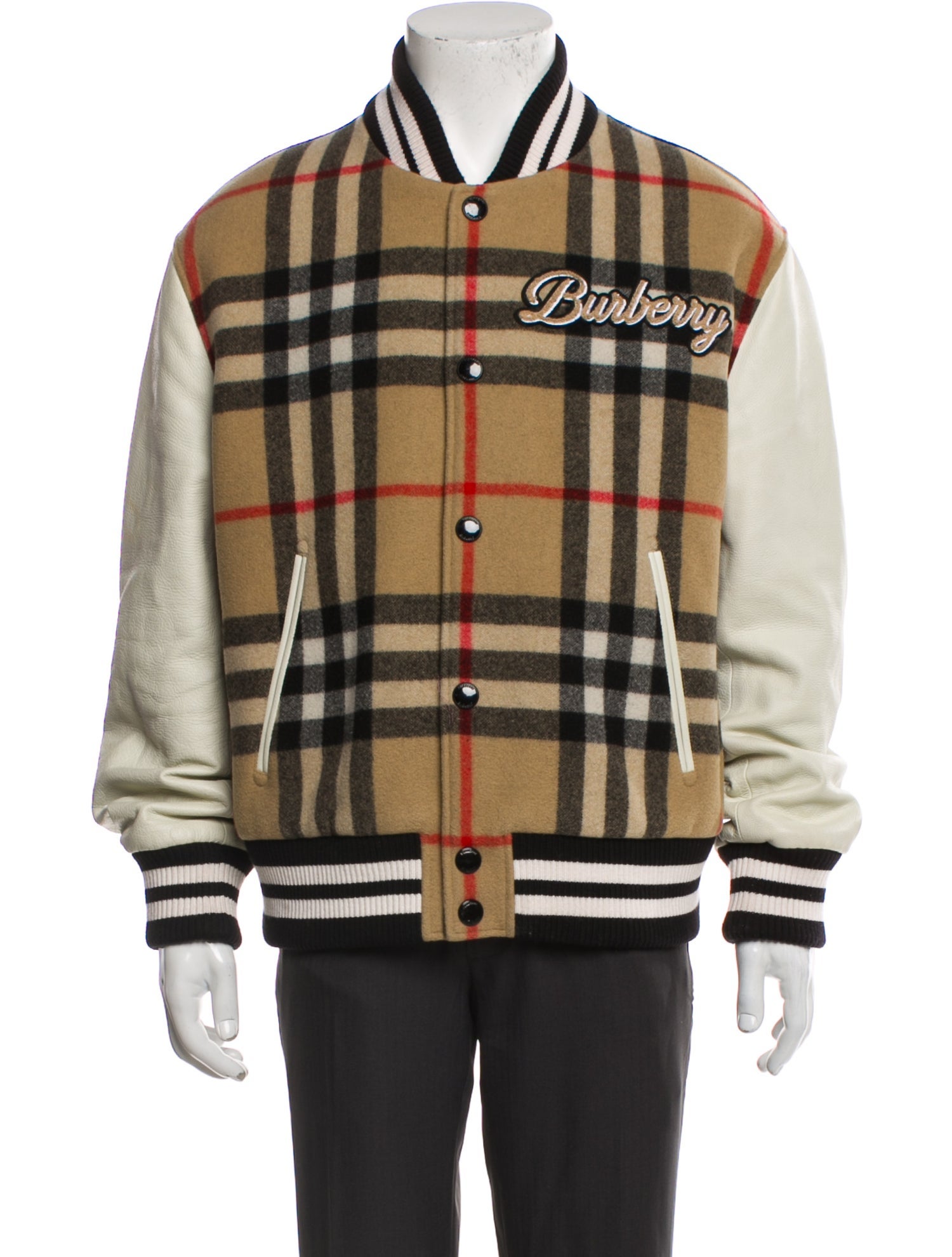 Burberry House Check Pattern Wool Varsity Jacket - Neutrals Outerwear ...