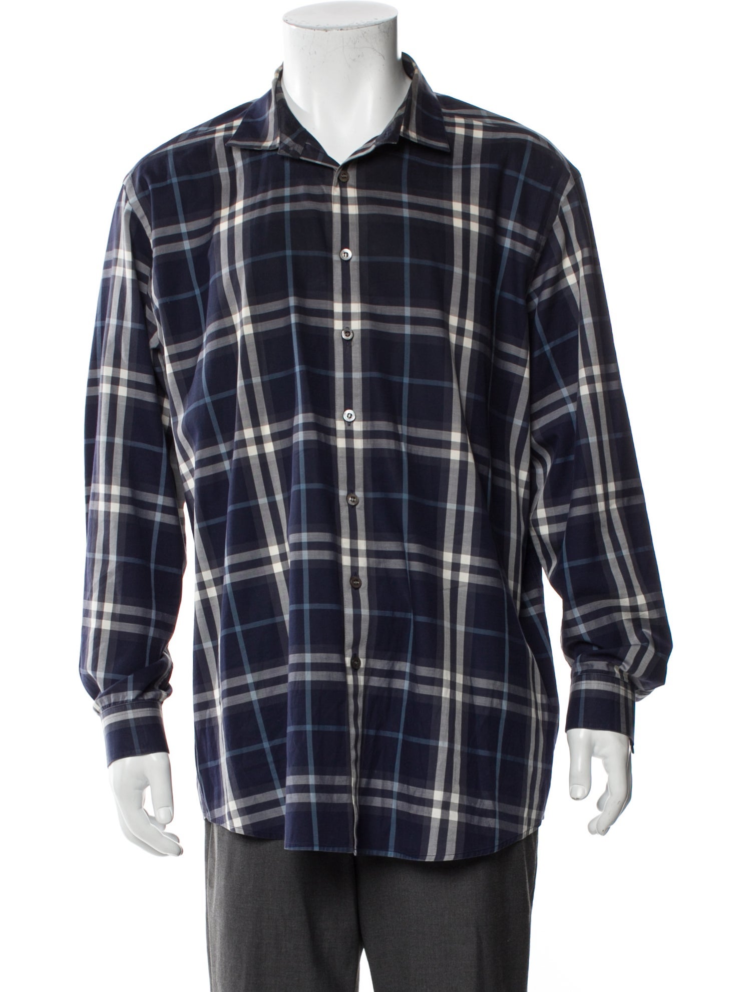 Burberry London Nova Check Pattern Long Sleeve Shirt - Blue Casual ...