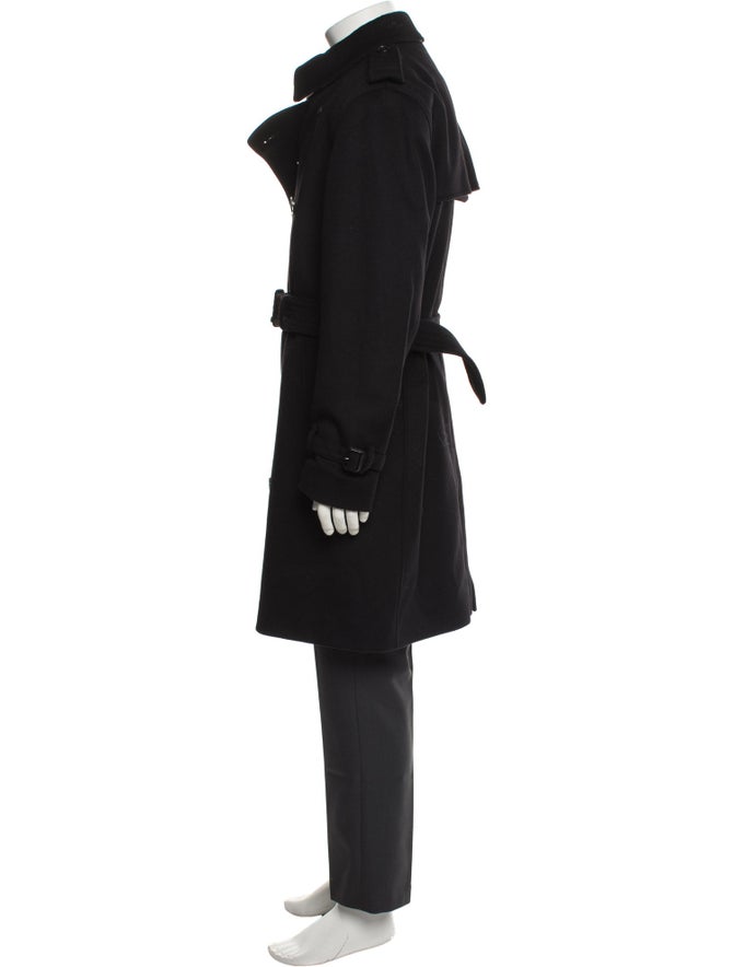 Burberry Nova Check Pattern Wool Trench Coat - Black Outerwear ...