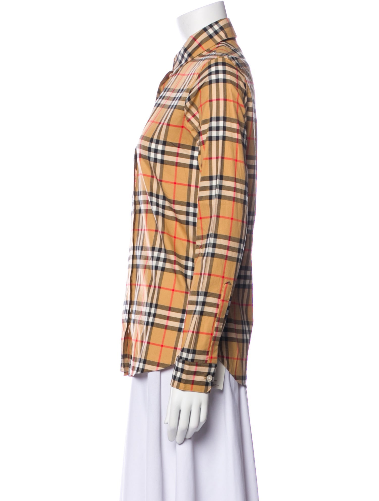 Burberry Brit Plaid Print Long Sleeve Button-Up Top - Brown Tops ...