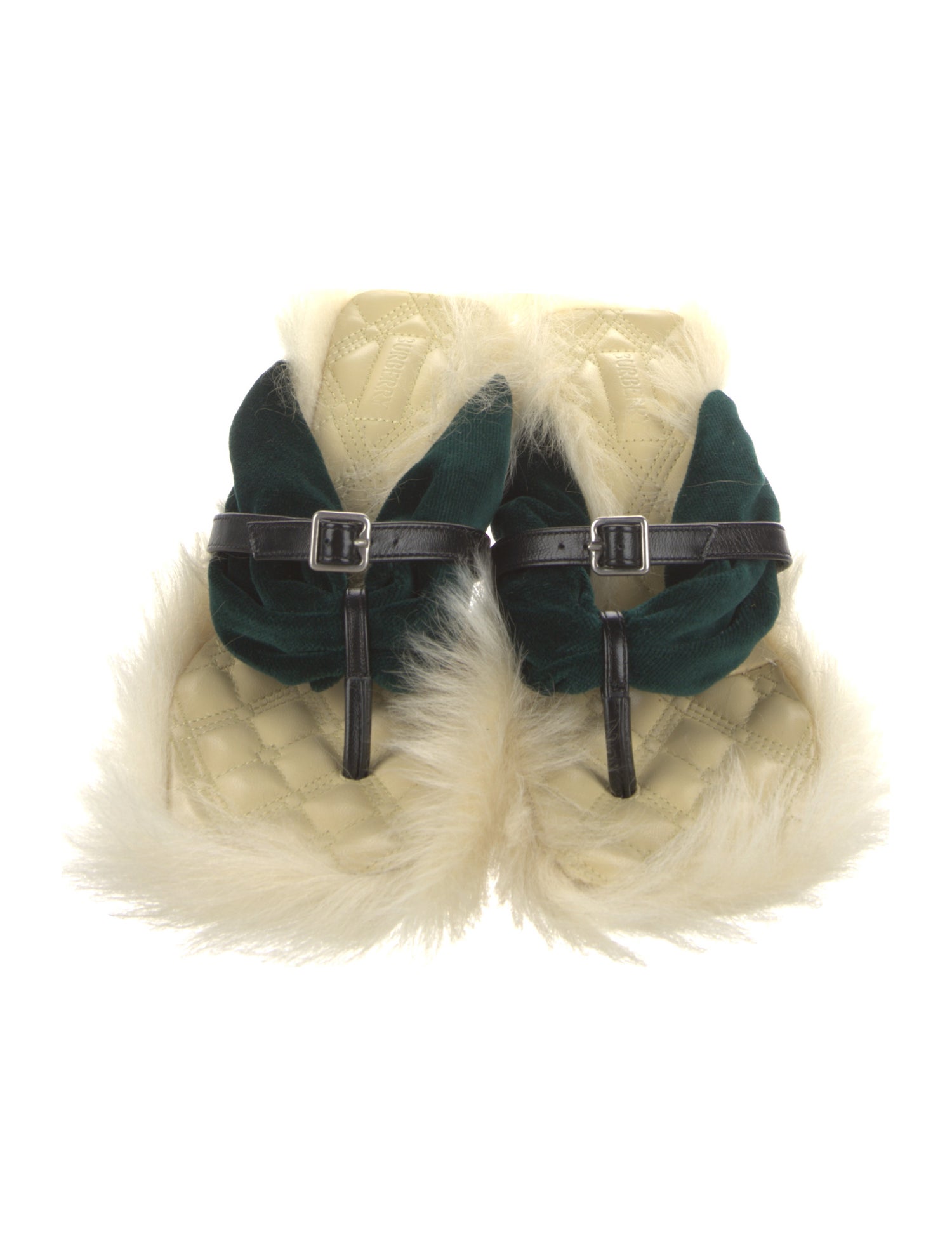 Burberry Velvet Fur Trim Flip Flops - Green Sandals, Shoes - BUR543743 ...