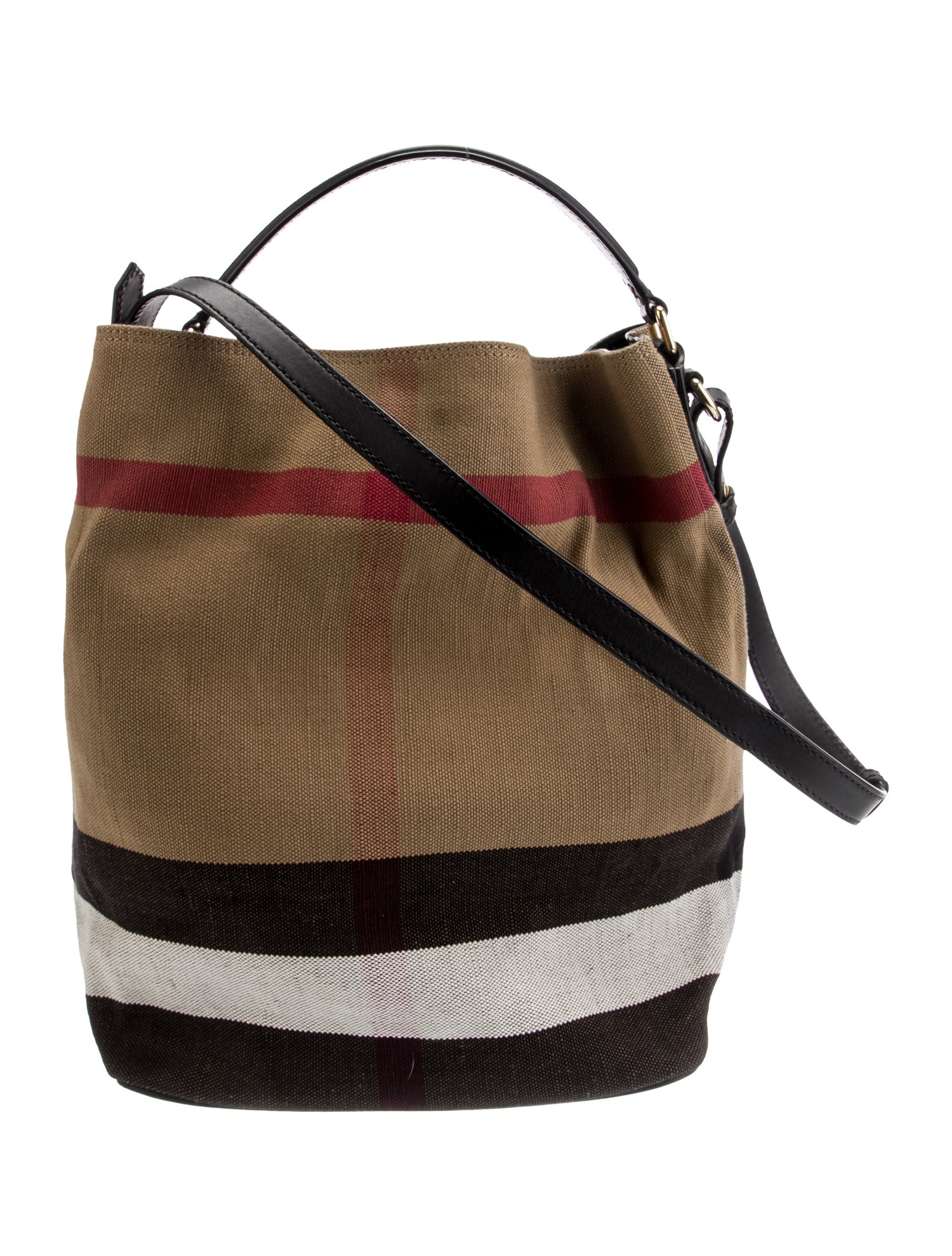 Burberry Exploded Check Bucket Bag - Brown Bucket Bags, Handbags ...